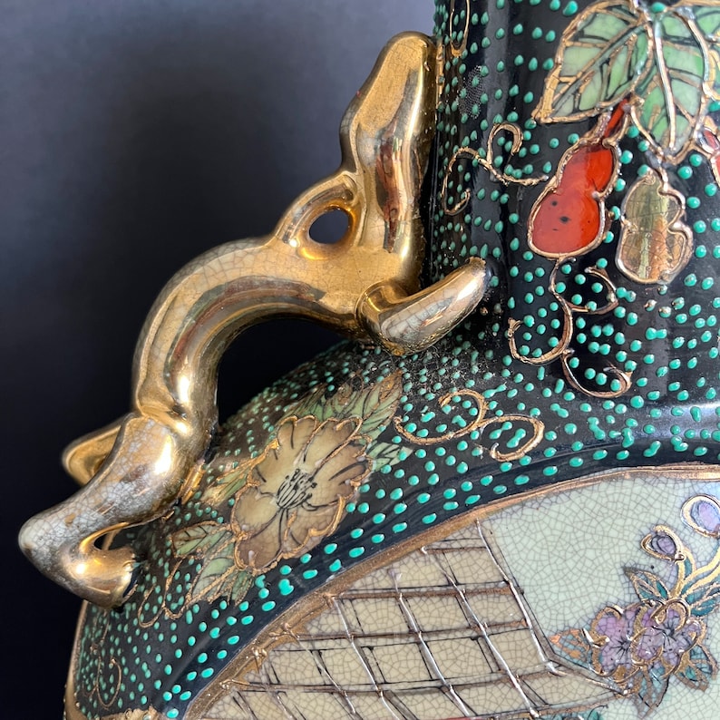 Pair of Large Chinese Moon Flask Vases Porcelain Royal Satsuma Ceramic ...