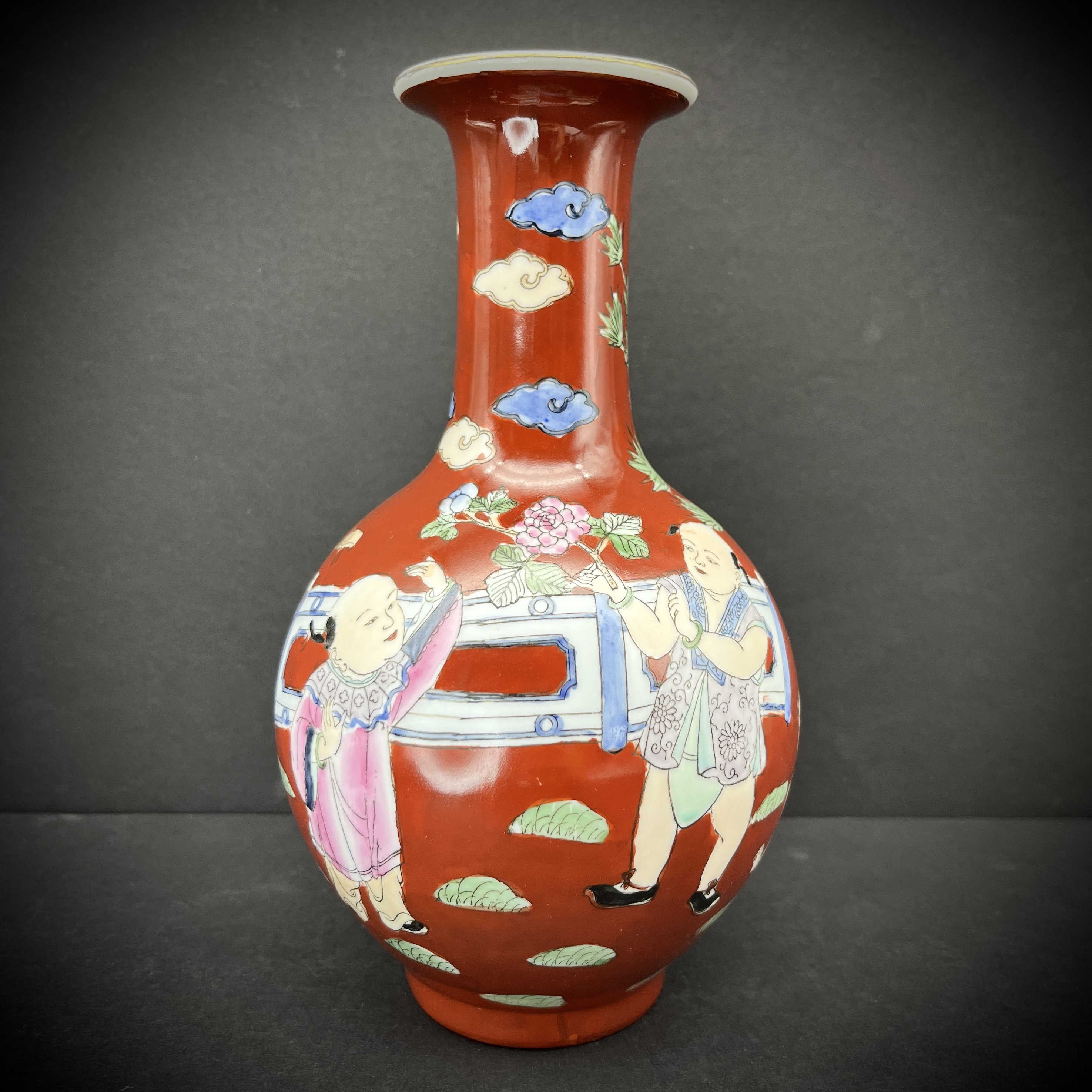 Red Chinese Porcelain Vase Children Boys Ceramic Longevity - Etsy