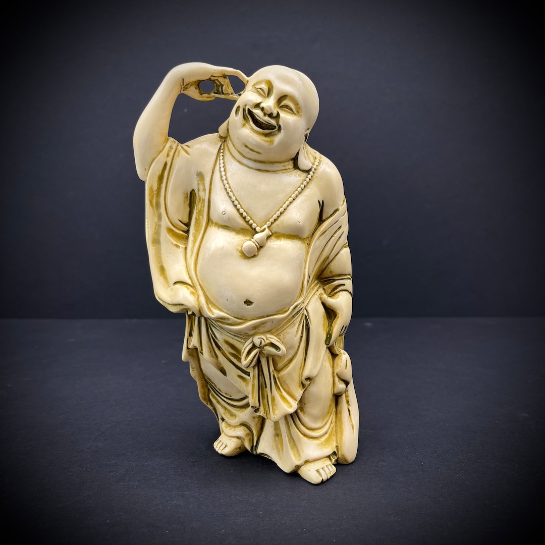 Chinese Happy Laughing Buddha Statue Ivory Resin Figurine - Etsy