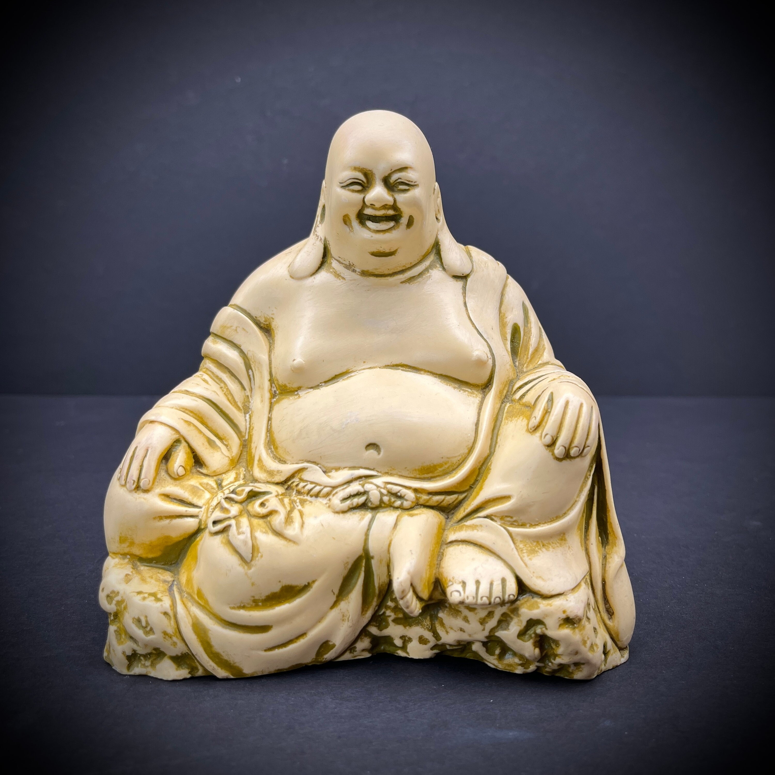 Chinese Laughing Happy Buddha Figurine Ivory Resin Statue Sitting ...