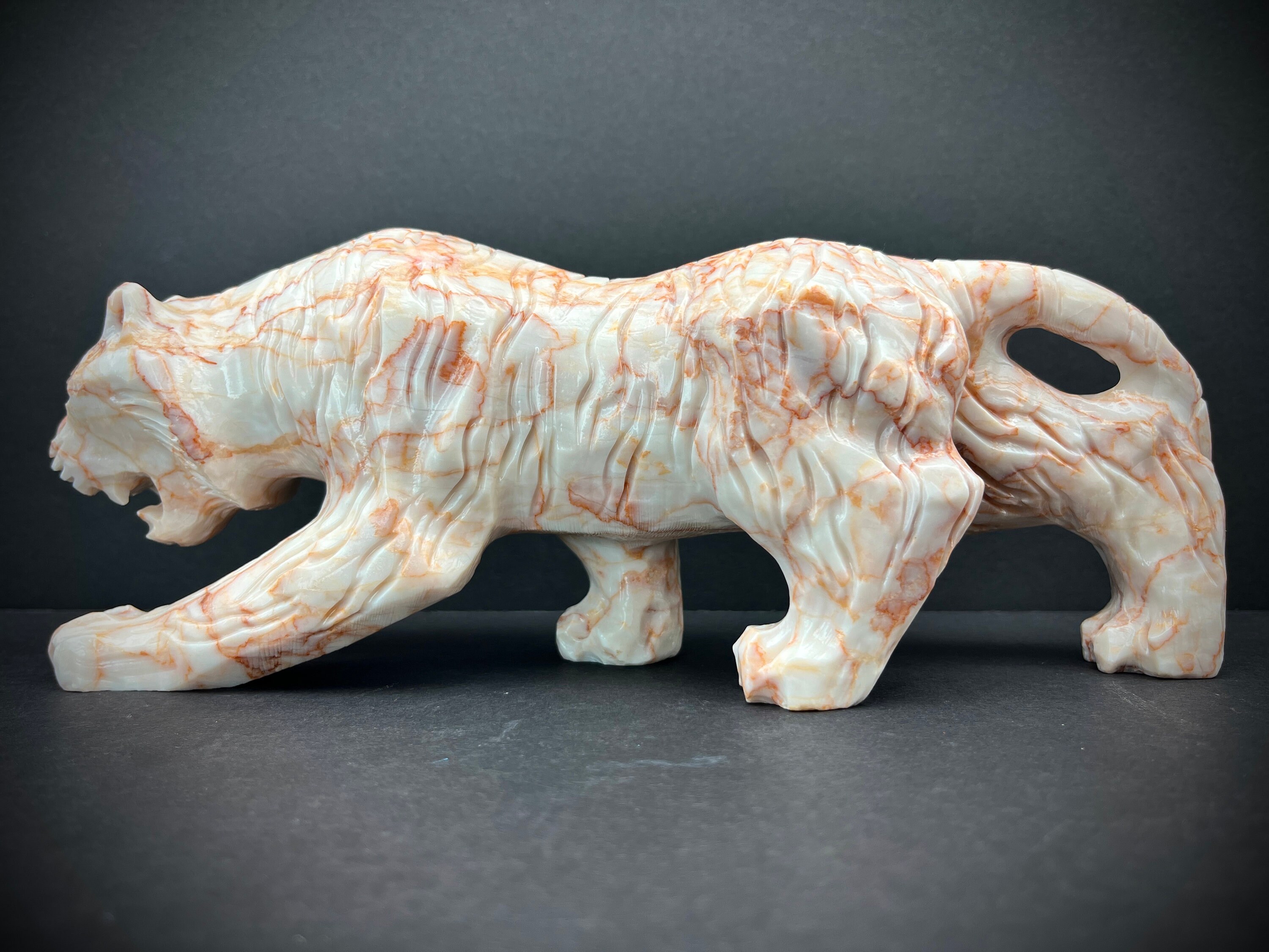 Pair of Red Marble Stone Tigers Figurines Statues Sculptures Orange ...