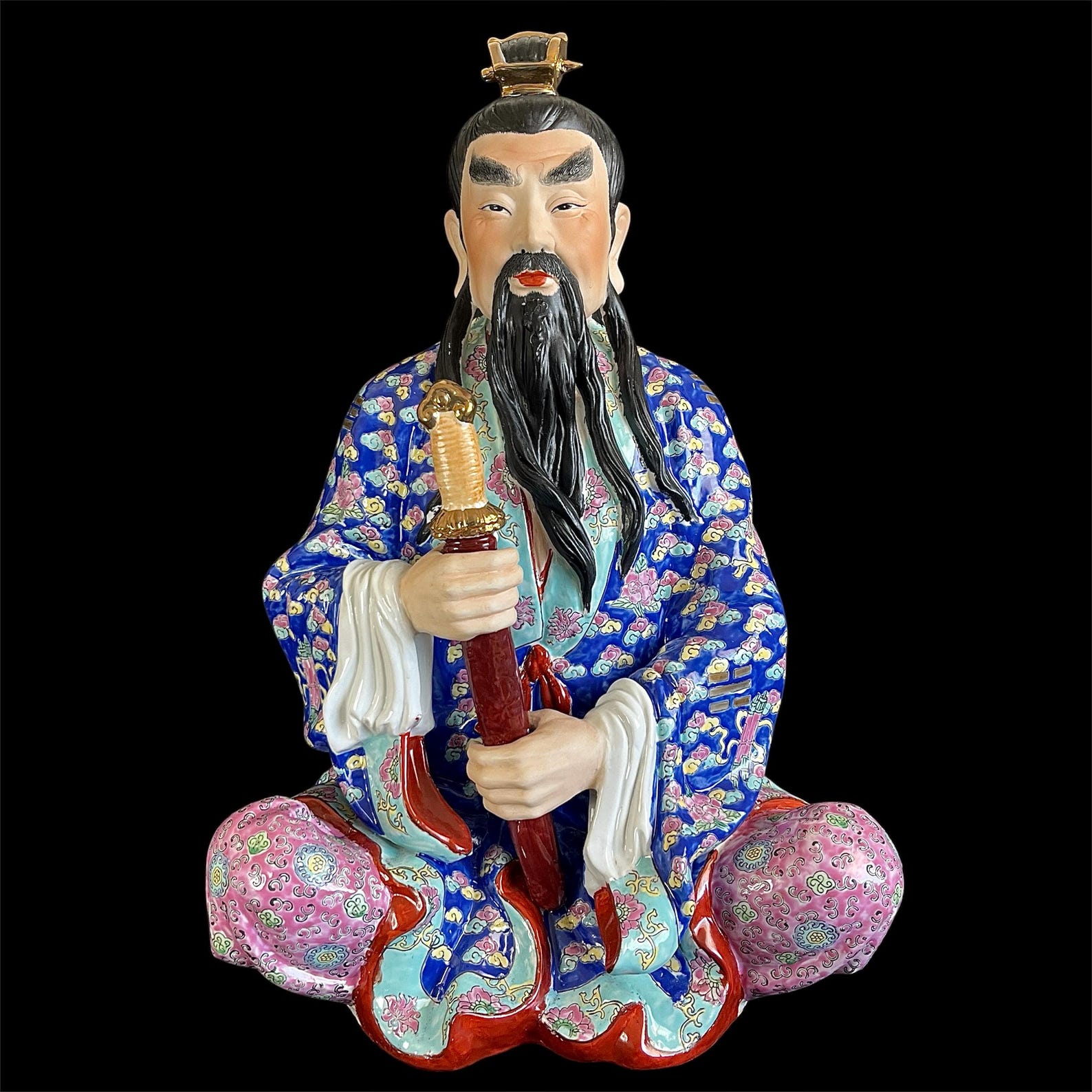 Large Chinese Eight Immortals Lu Dongbin Famille Rose Porcelain Statue ...