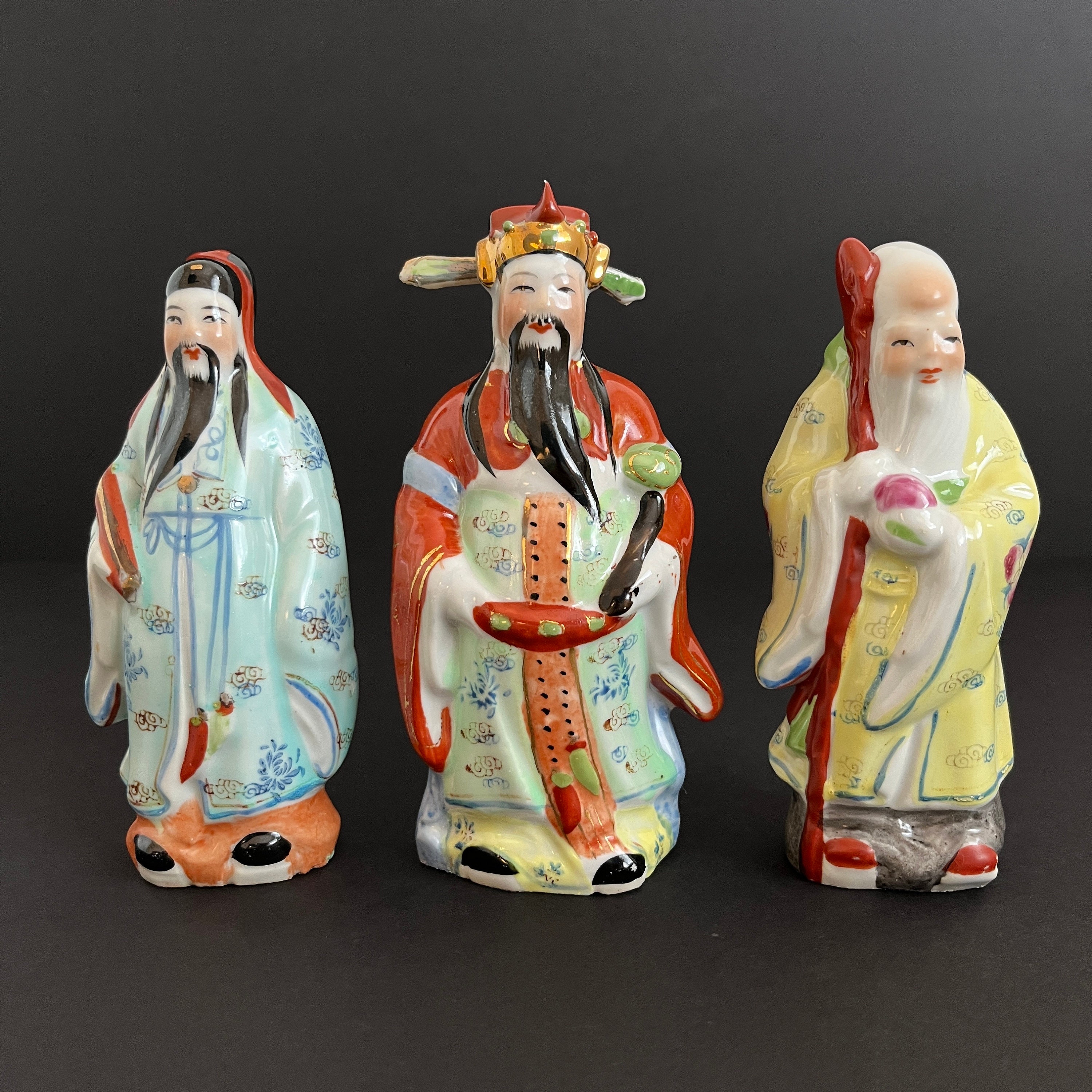 Lu Hand Painted Porcelain Shou Lucky Fu Chinese Immortals Figurines Art ...