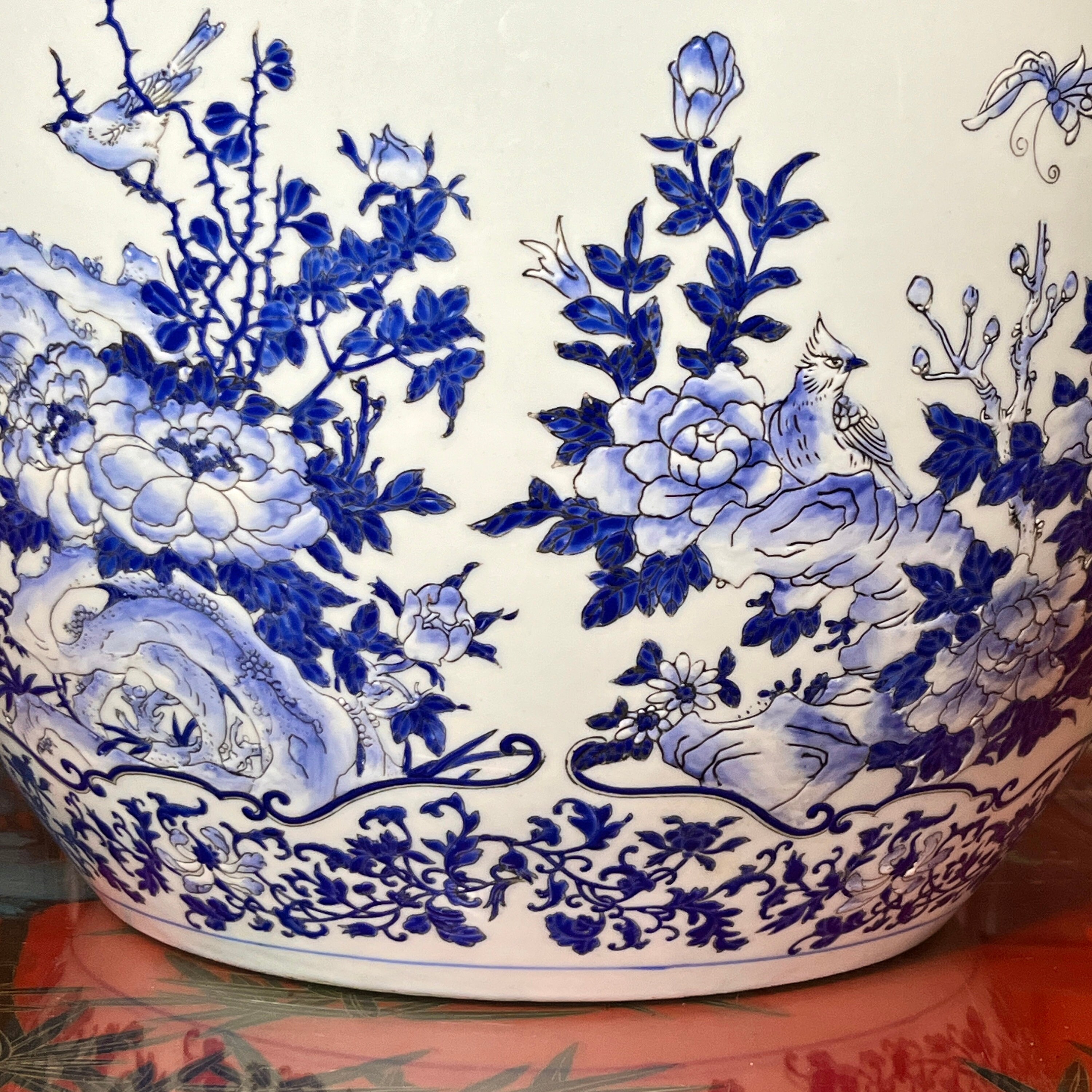 Large Chinese Blue White Planter Fish Bowl Asian Oriental Porcelain ...