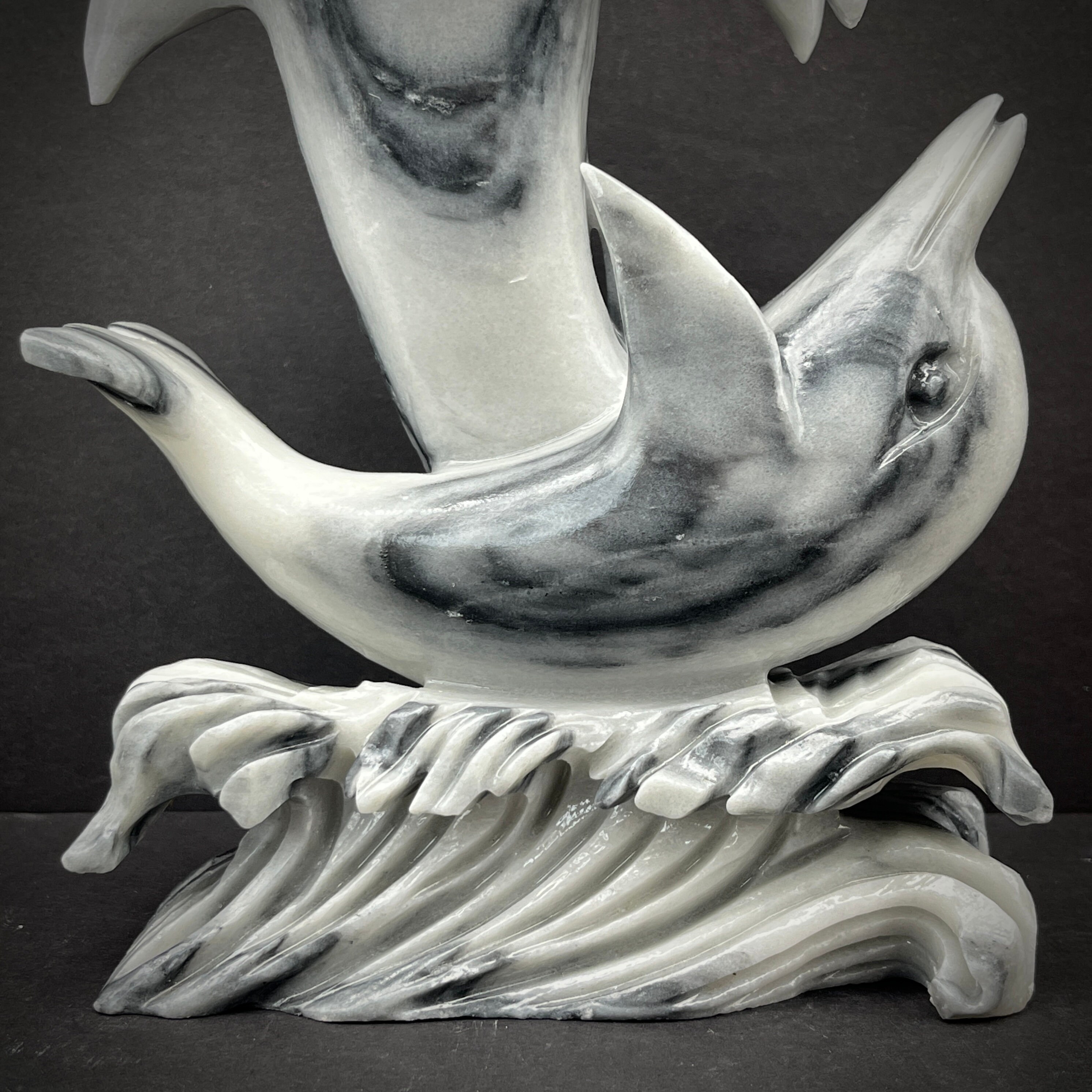 Pair of Gray Marble Stone Dolphins Figurines Statues Sculptures ...