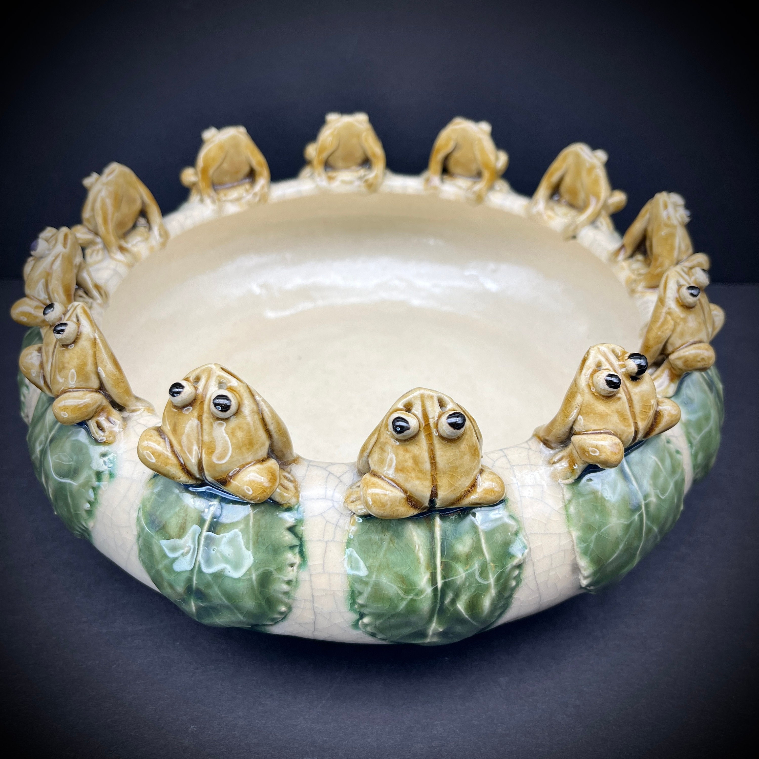 Cute Frog Porcelain Planter Round Flower Pot Pottery Ceramic Vase ...