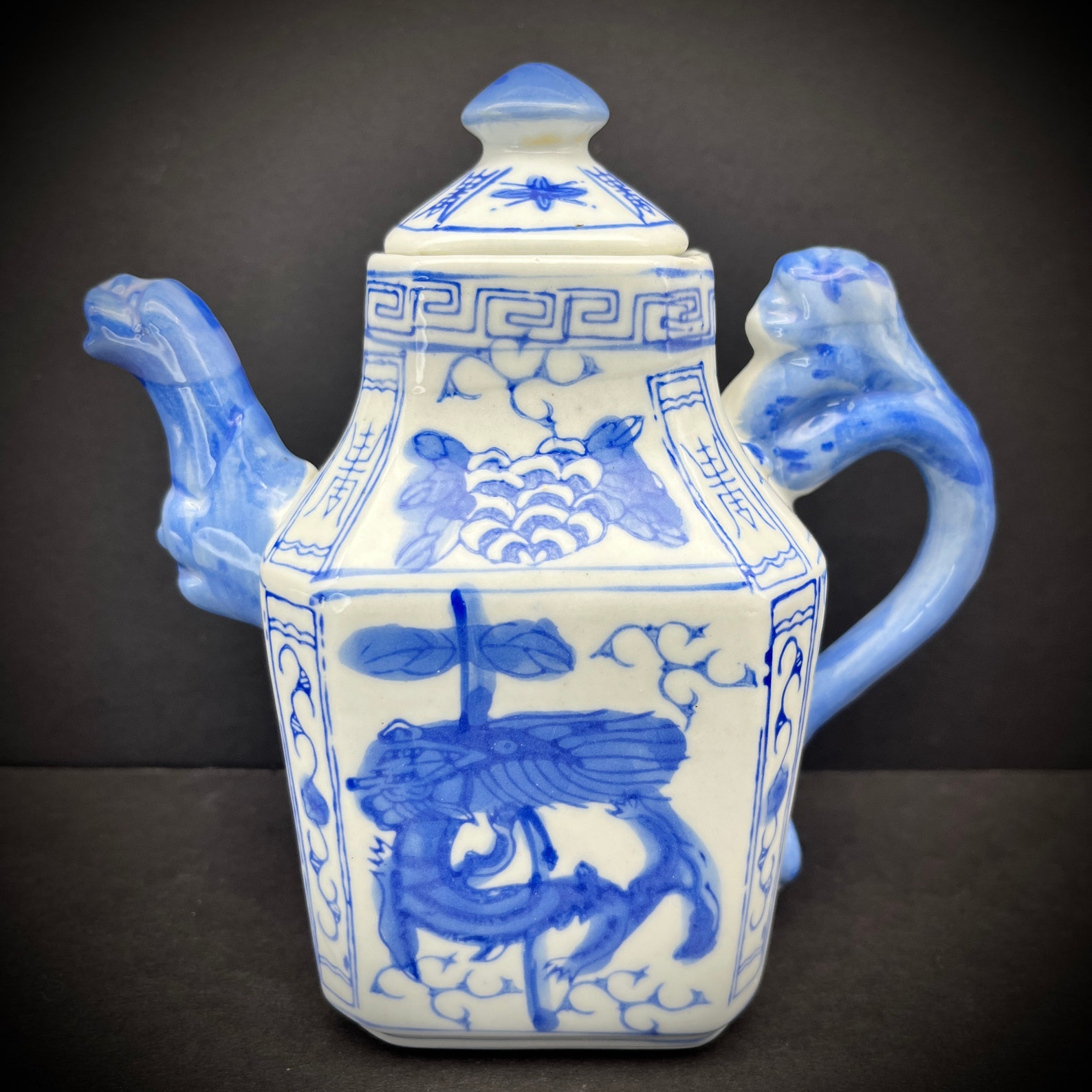 Chinese Blue White Porcelain Tea Set Wine Set Sake Set Dragons Ceramic ...