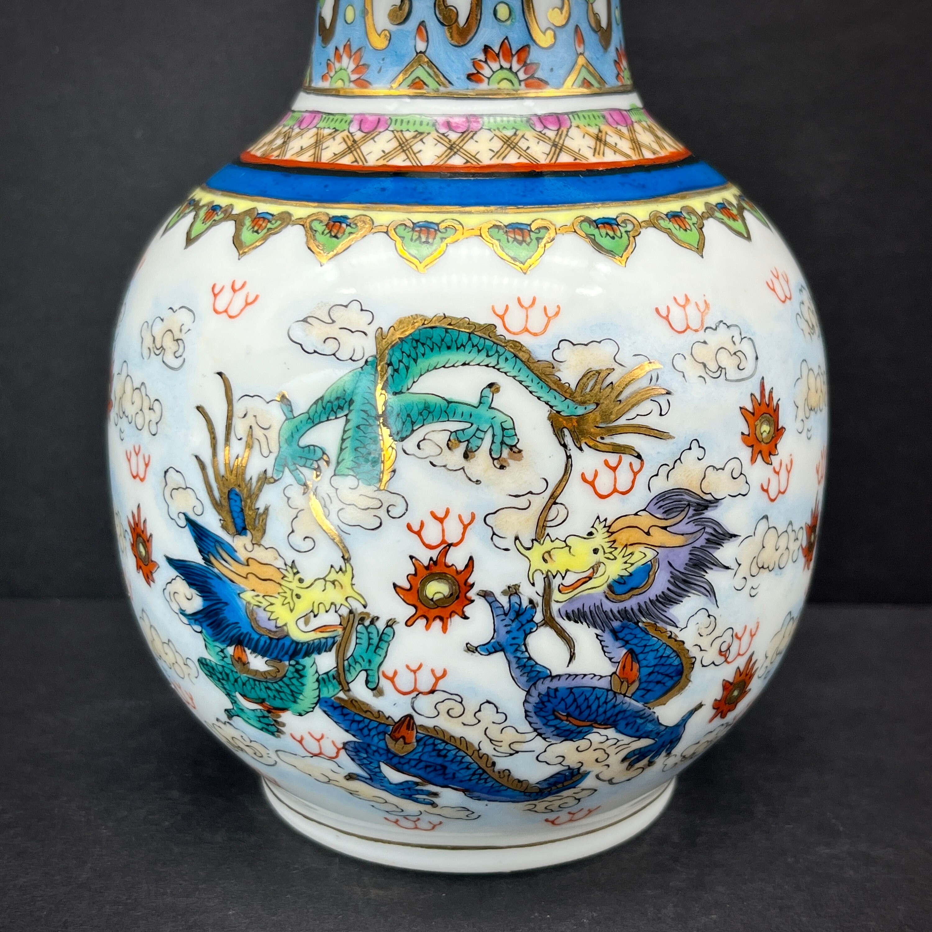 Pair of Chinese Dragon Wucai Vases Porcelain Double Twin Dragons ...