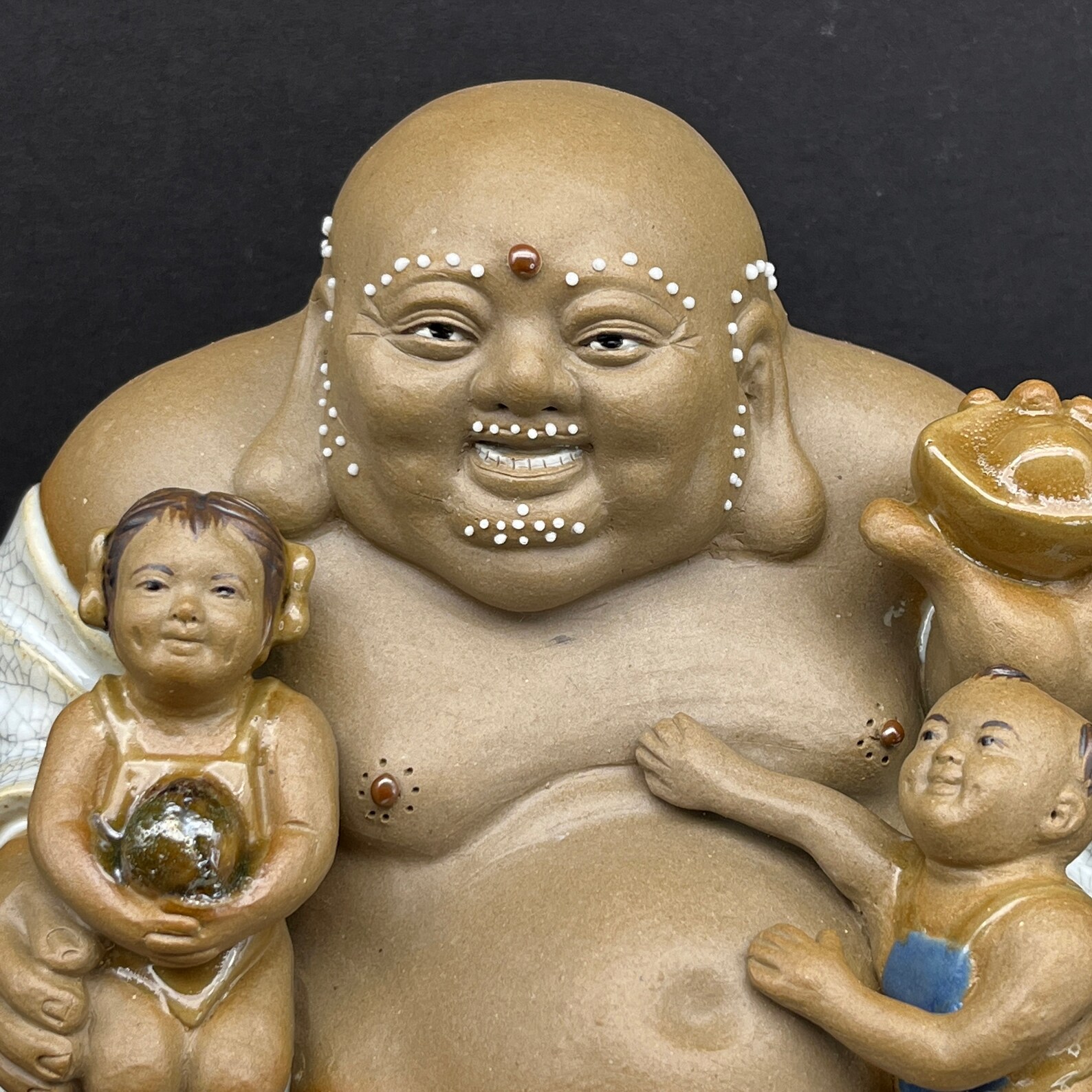 Chinese Happy Lucky Laughing Buddha Children Porcelain Shiwan Big ...