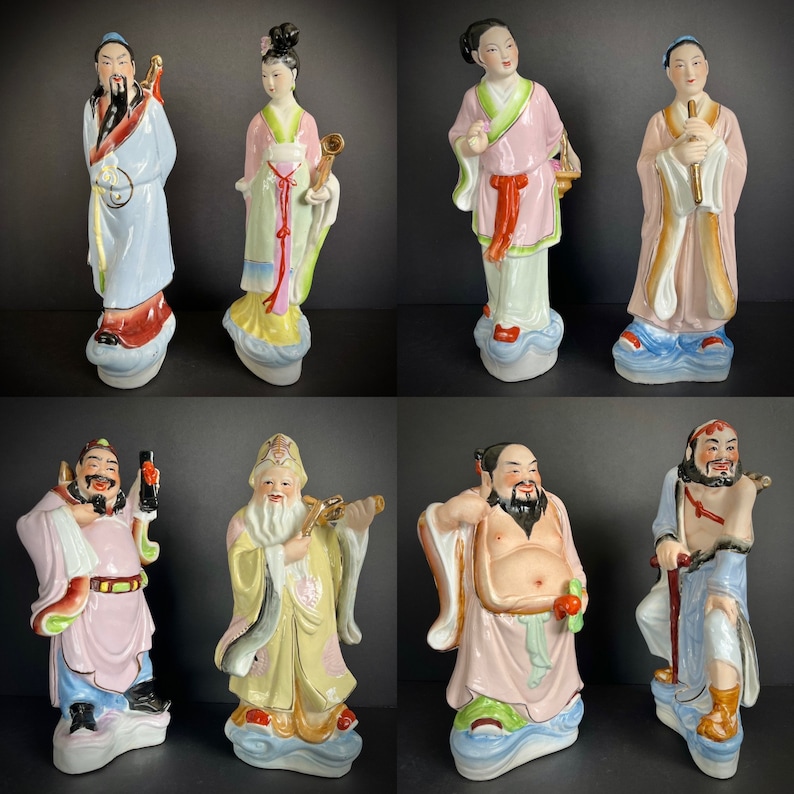 Set of Chinese Eight Immortals Porcelain Figurines – Large Asian God ...