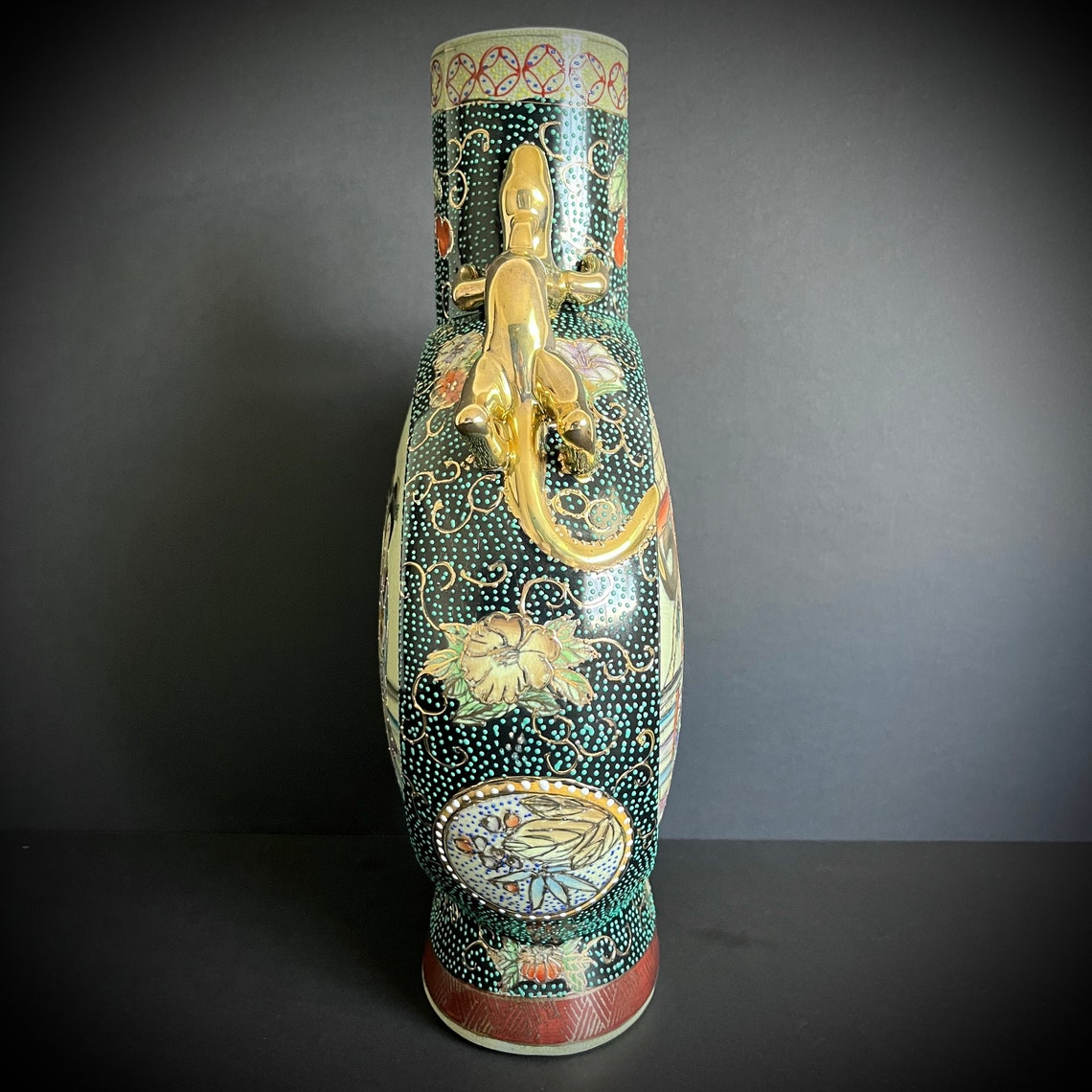 Pair of Large Chinese Moon Flask Vases Porcelain Royal Satsuma Ceramic ...