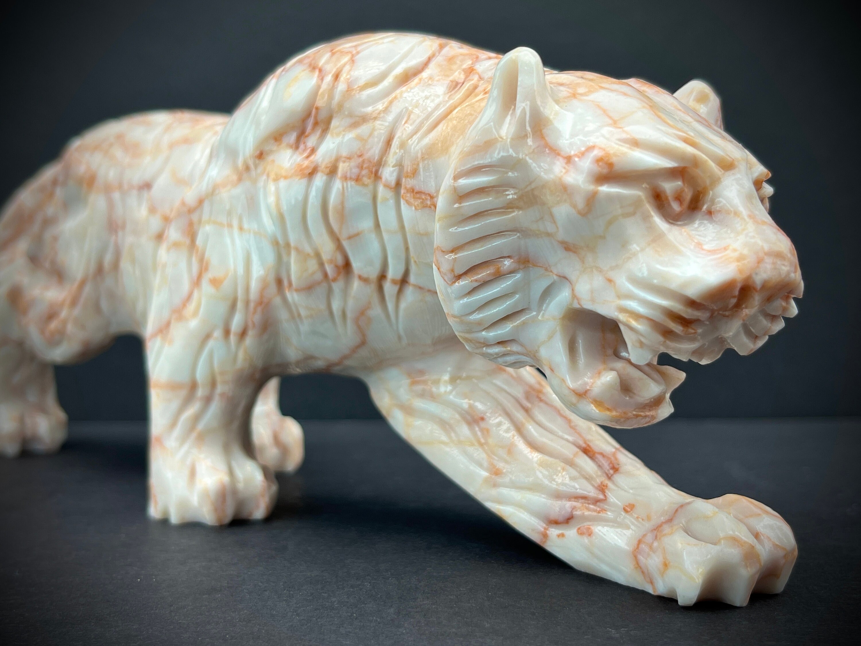 Pair of Red Marble Stone Tigers Figurines Orange Wild Cats Statues ...