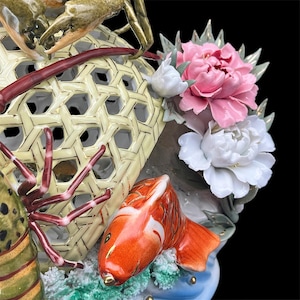 Porcelain Crab Lobster Basket Vase Sculpture, Koi Fish, Flowers, Ocean ...