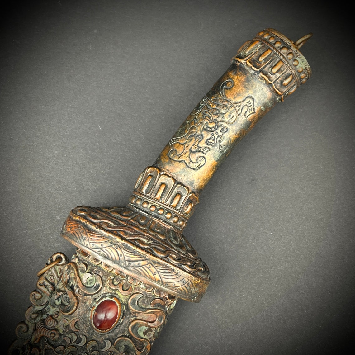 Chinese Mongolian Ceremonial Sword Dagger With Scabbard 4 Dragon Metal ...