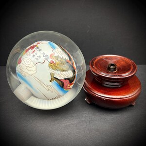 Chinese Dragon and Phoenix Glass Globe on Rotating Wood Stand Base Snow ...