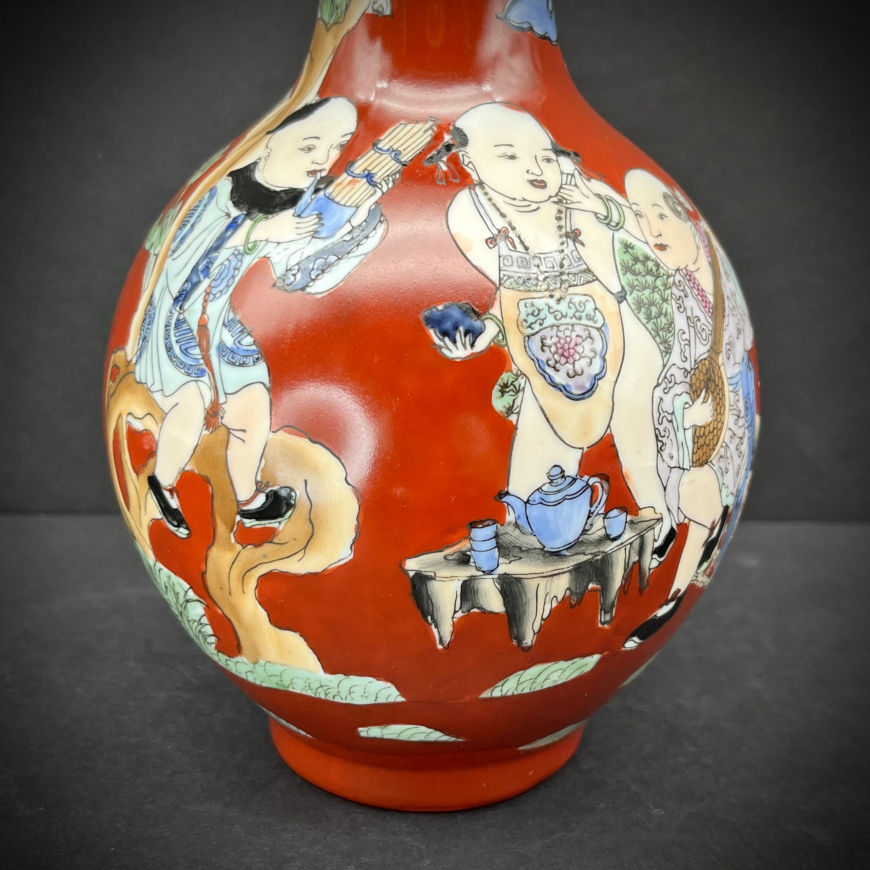 Red Chinese Porcelain Vase Children Boys Ceramic Longevity - Etsy