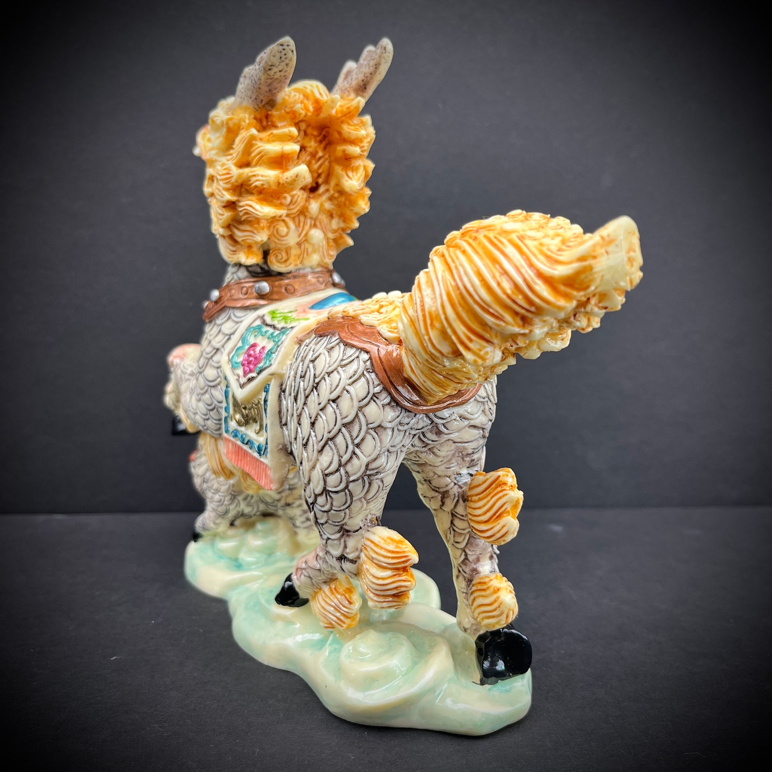 Pair of Chinese Kirin Qilin Pixiu Statues Wucai Dragon Deer Horse Ivory ...