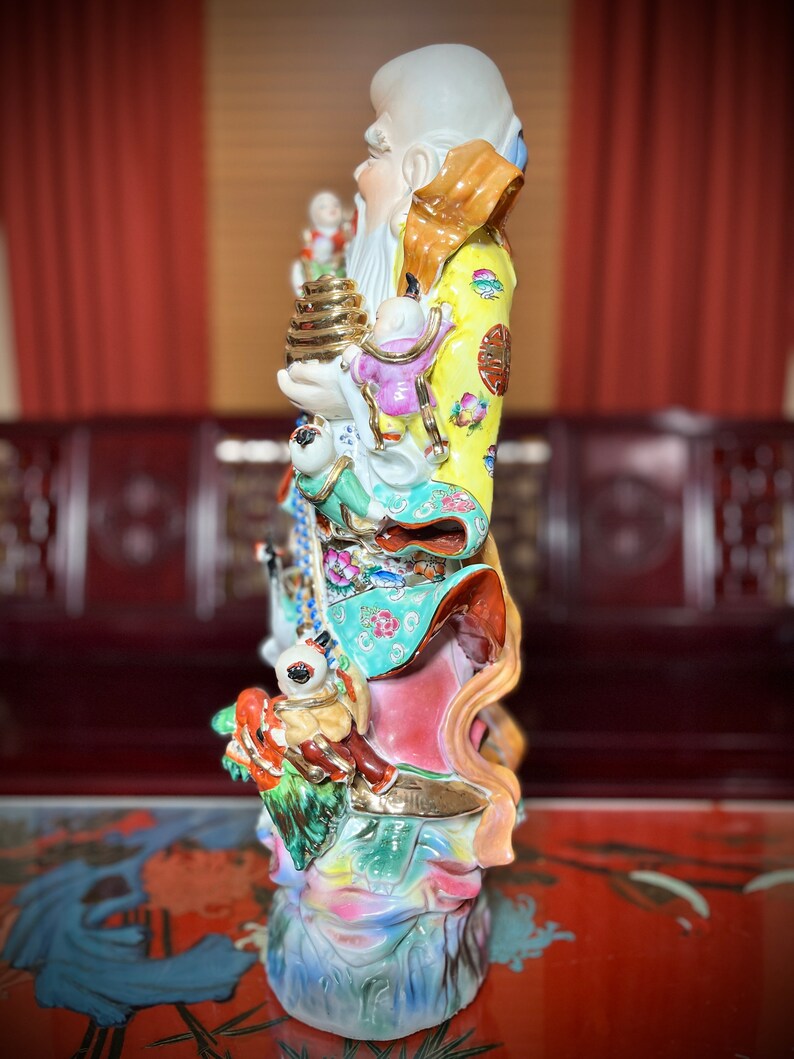 Large Chinese God Shou Xing Porcelain Statue 5 Children Longevity ...