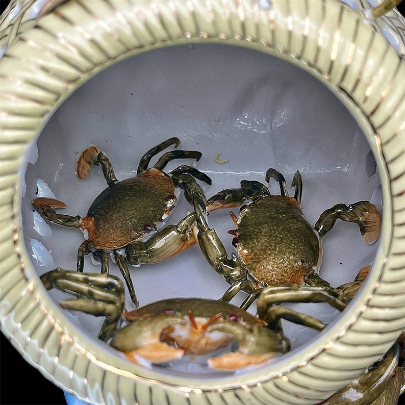 Porcelain Crab Lobster Basket Vase Sculpture, Koi Fish, Flowers, Ocean ...
