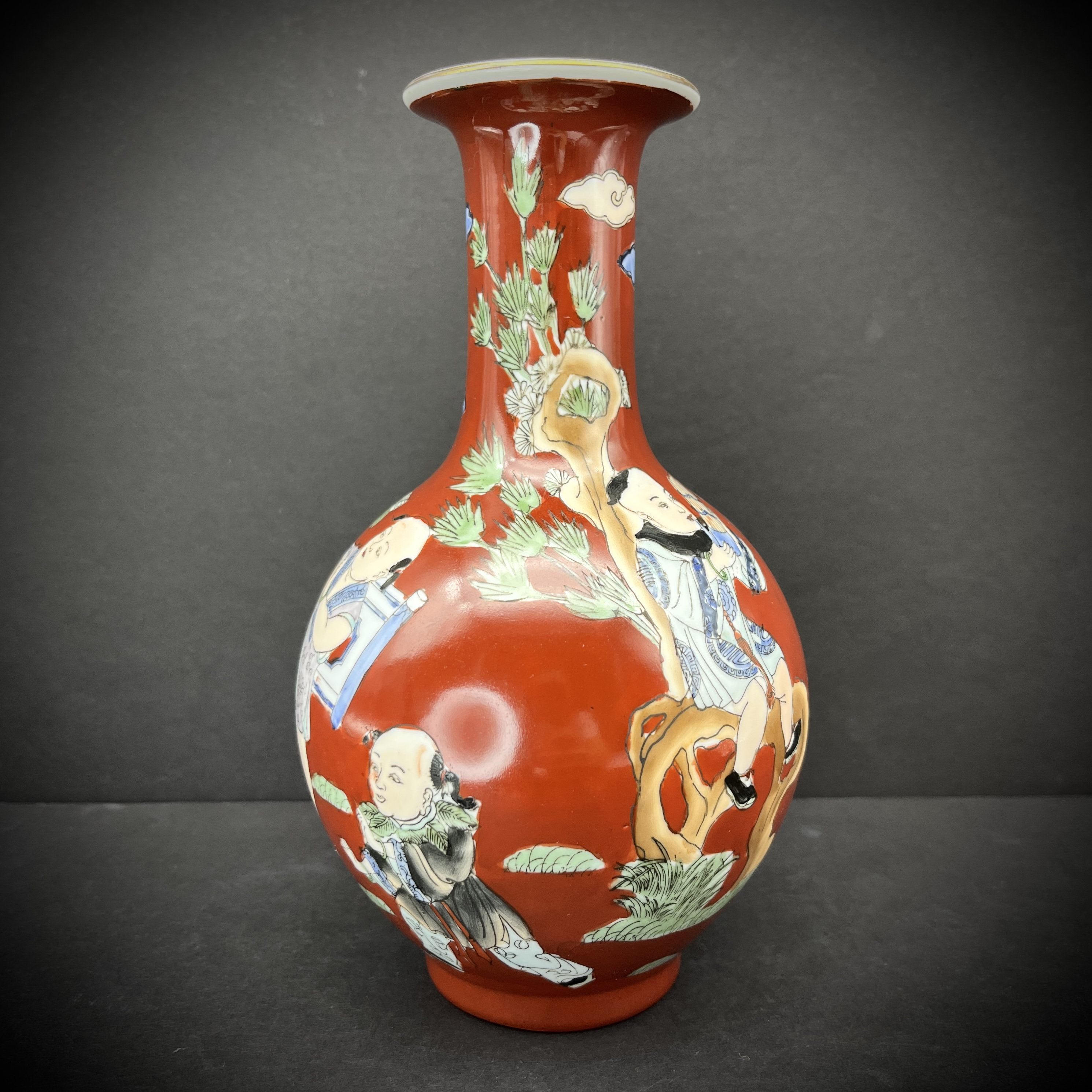 Red Chinese Porcelain Vase Children Boys Ceramic Longevity - Etsy