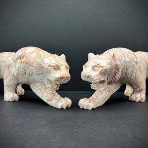 Pair of Red Marble Stone Tigers Figurines Orange Wild Cats Statues ...