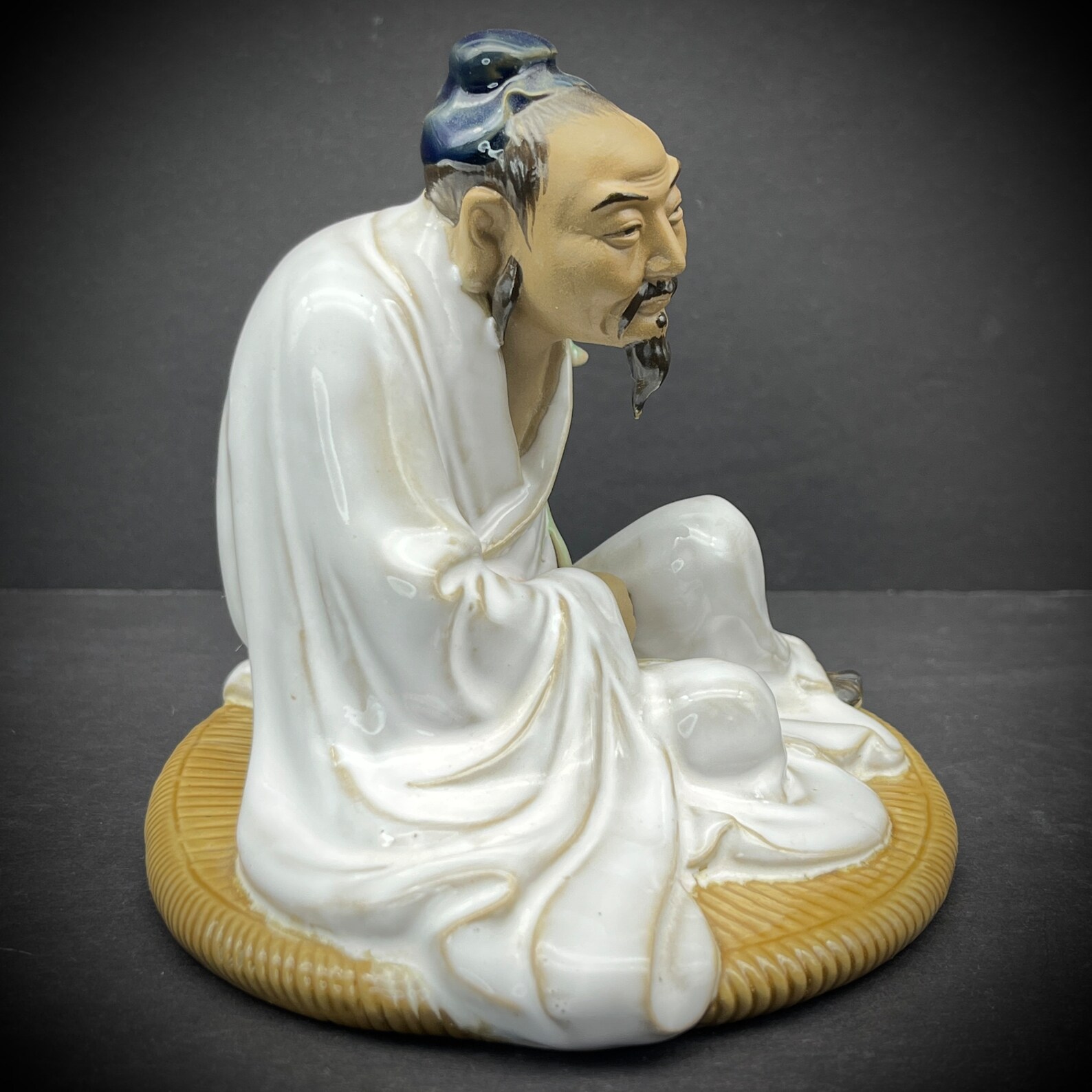 Shiwan Chinese Mudman Lotus Flower White Robe Porcelain Figurine Zhou ...