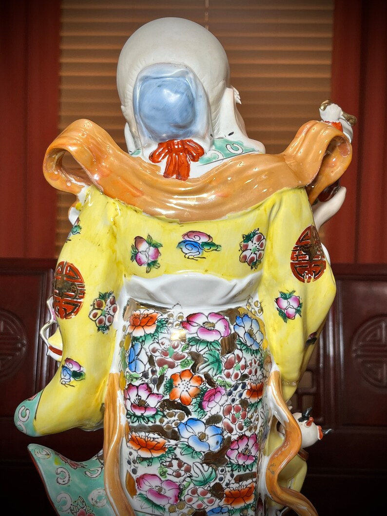 Large Chinese God Shou Xing Porcelain Statue – 5 Children, Longevity ...