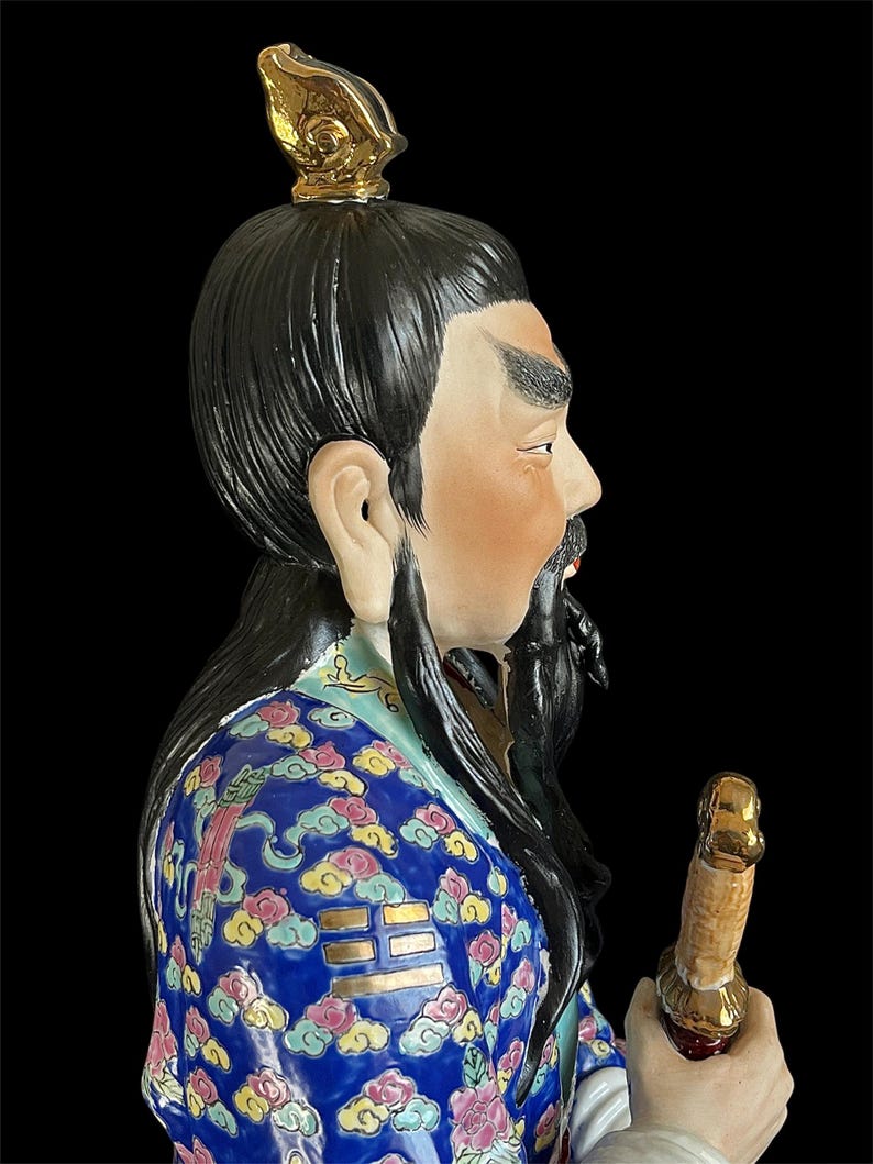 Large Chinese Eight Immortals Lu Dongbin Famille Rose Porcelain Statue ...