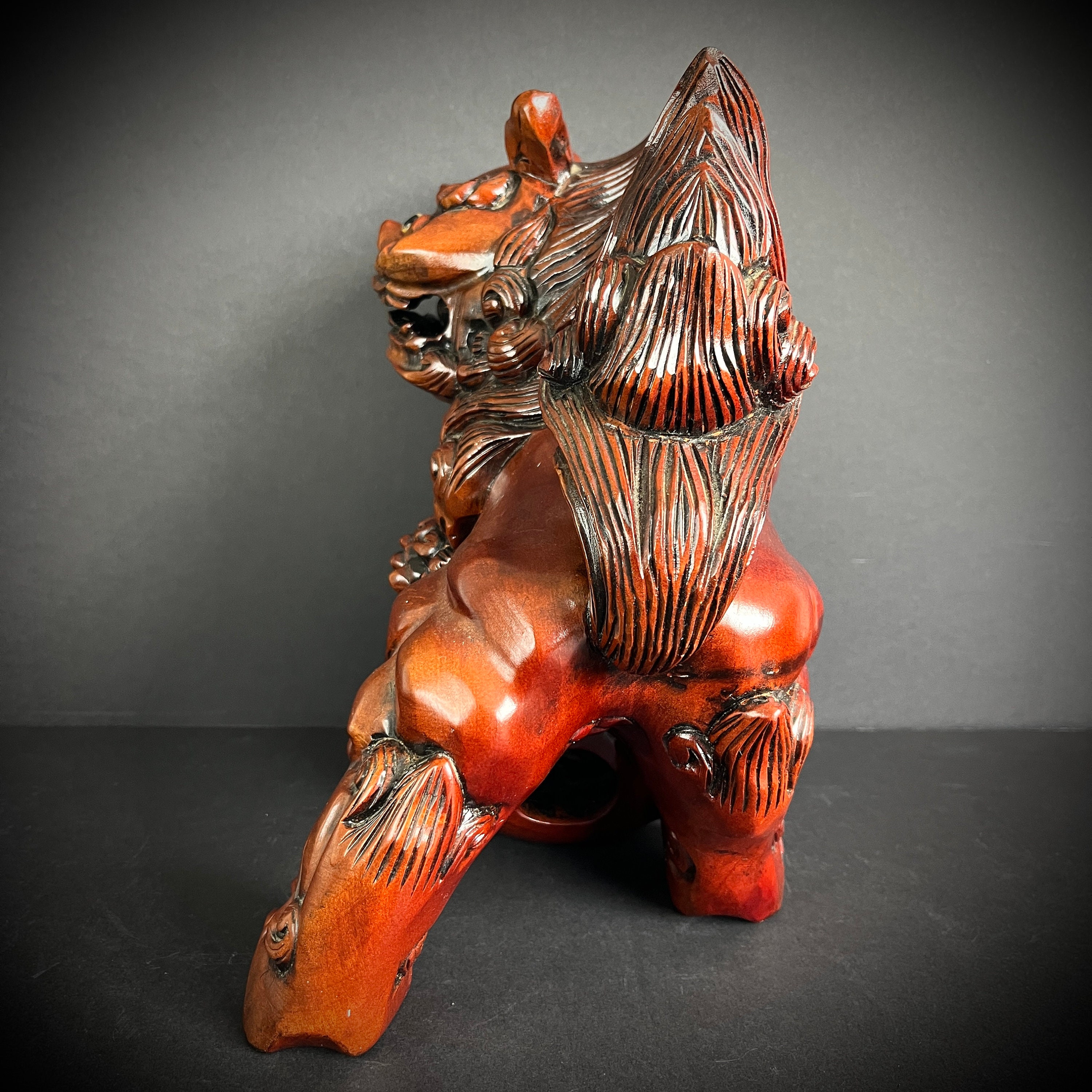 Large Pair of Wood Fu Lions Statues Guardian Foo Lions Foo Dogs Shishi ...