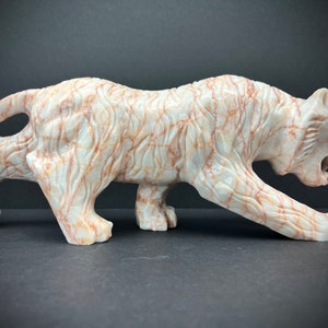 Pair of Red Marble Stone Tigers Figurines Orange Wild Cats Statues ...