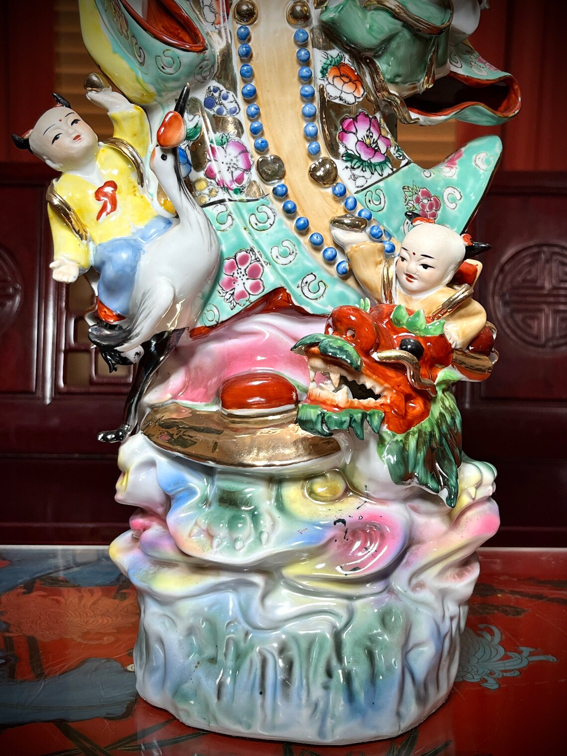 Large Chinese God Shou Xing Porcelain Statue 5 Children Longevity ...