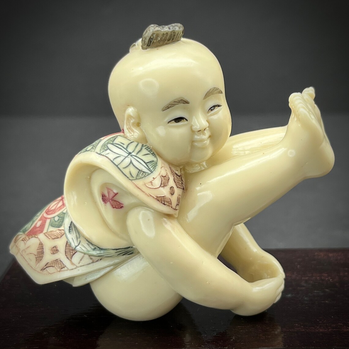 Chinese Japanese Baby Boys Faux Ivory Figurines Wood Stand - Etsy
