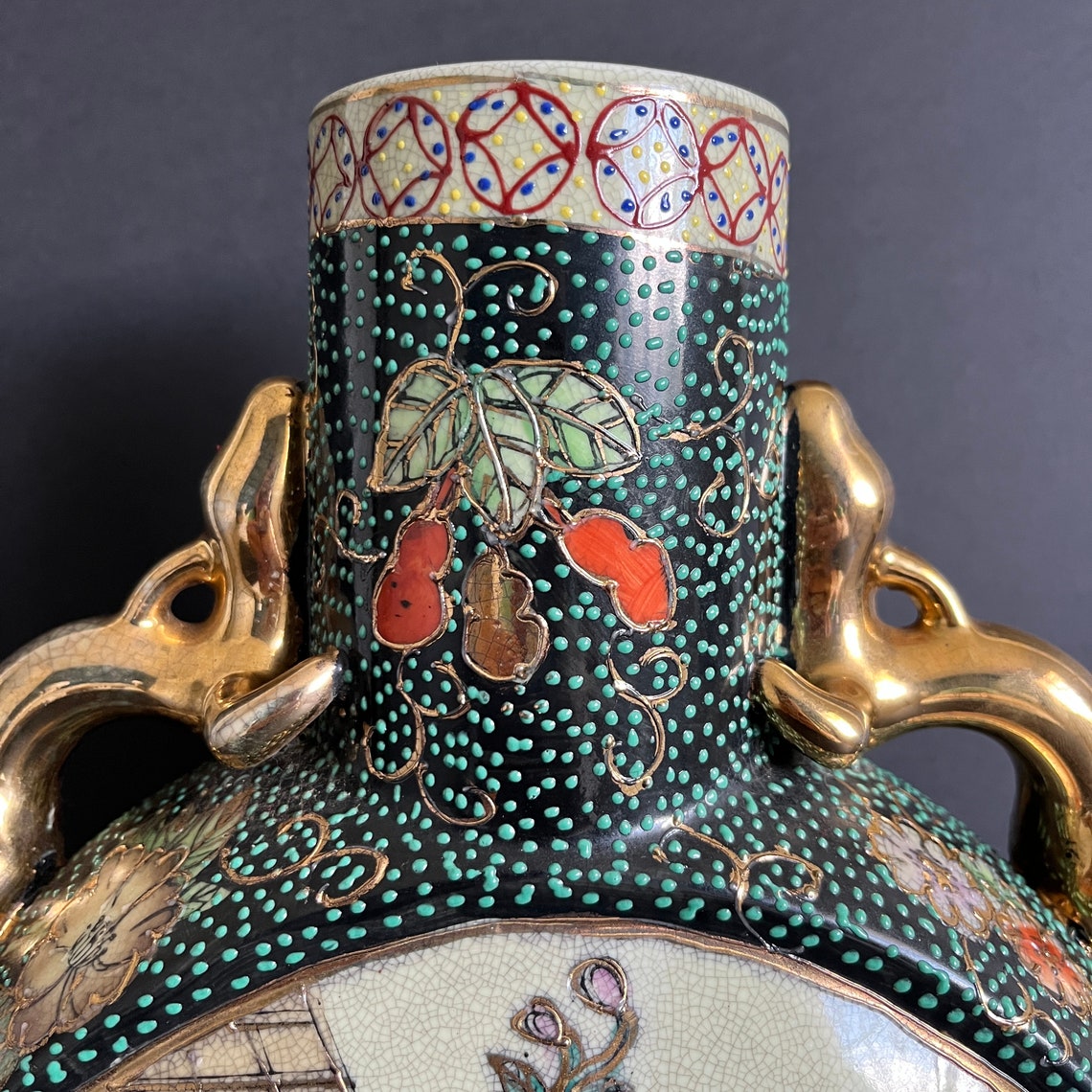 Pair of Large Chinese Moon Flask Vases Porcelain Royal Satsuma Ceramic ...