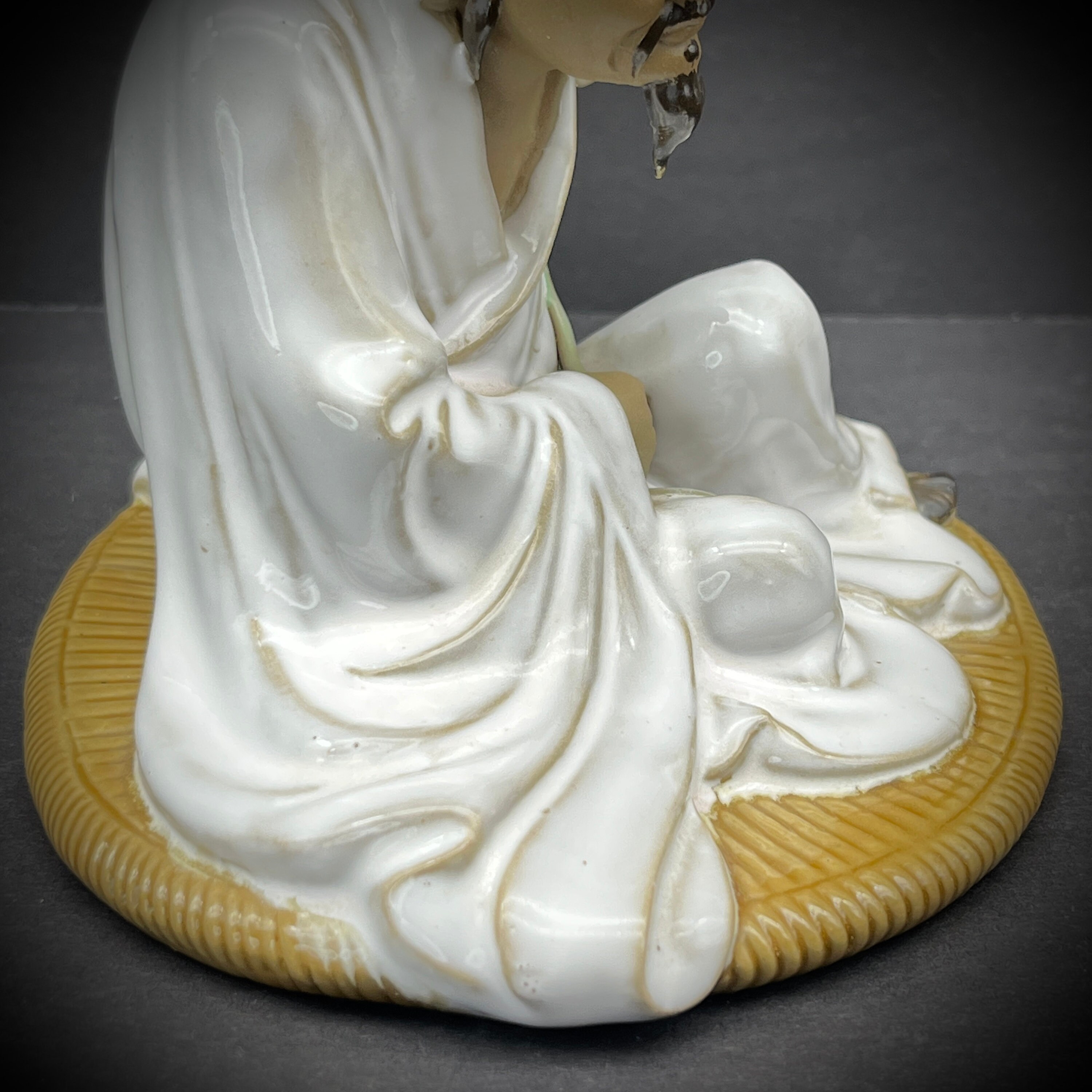 Shiwan Chinese Mudman Lotus Flower White Robe Porcelain Figurine Zhou ...