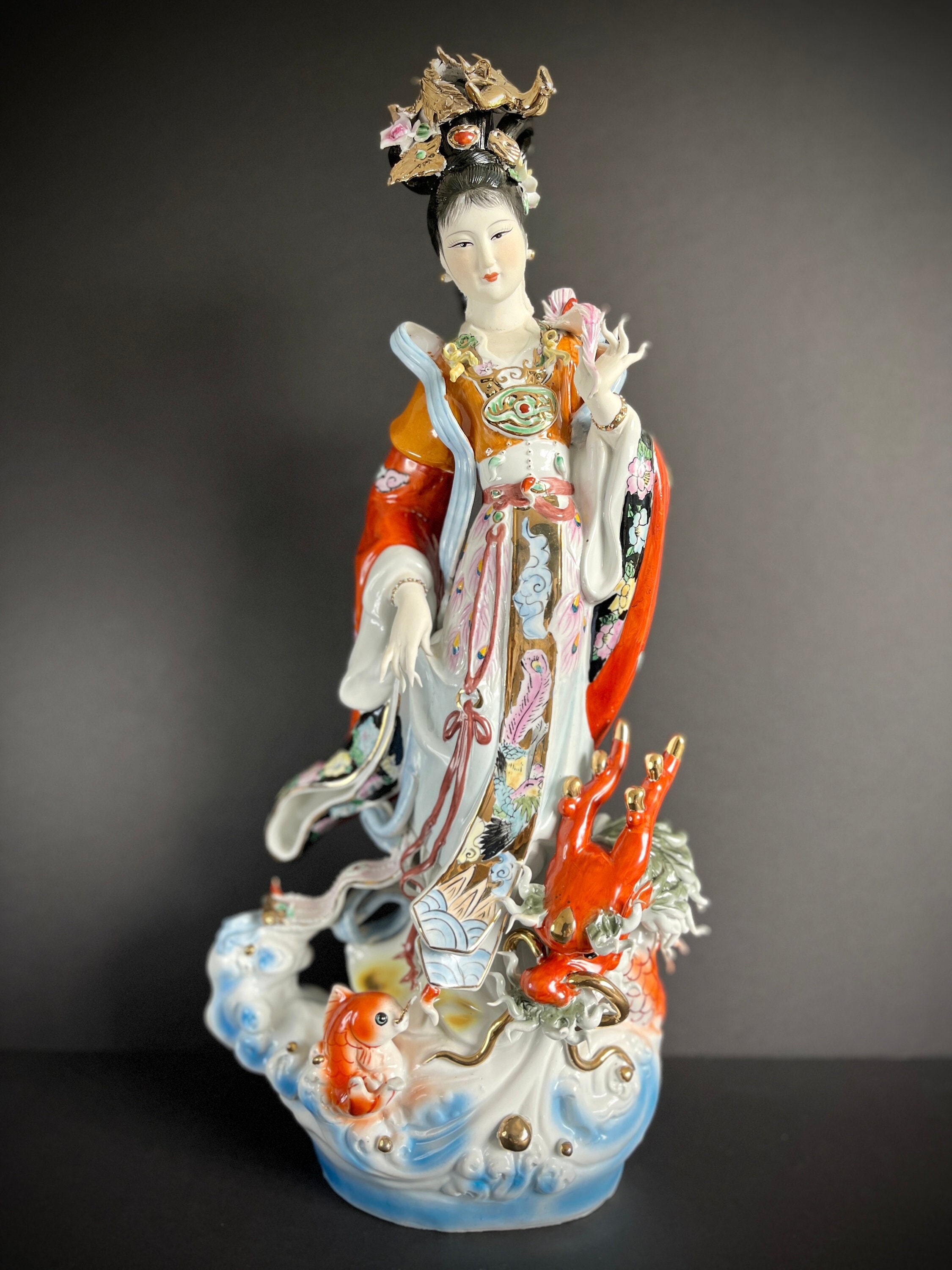 Large Chinese Goddess Porcelain Statue Longevity God Magu Figurine ...