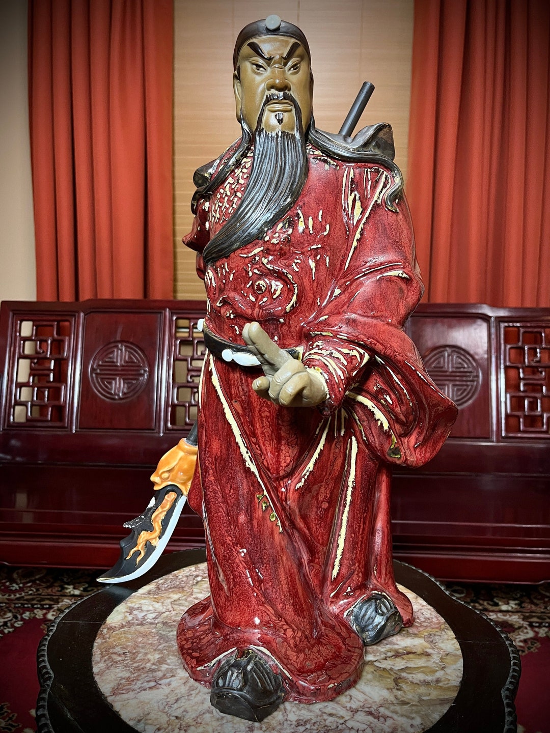 Large Shiwan Chinese Guan Yu Statue – Guan Gong Figurine, God of War ...