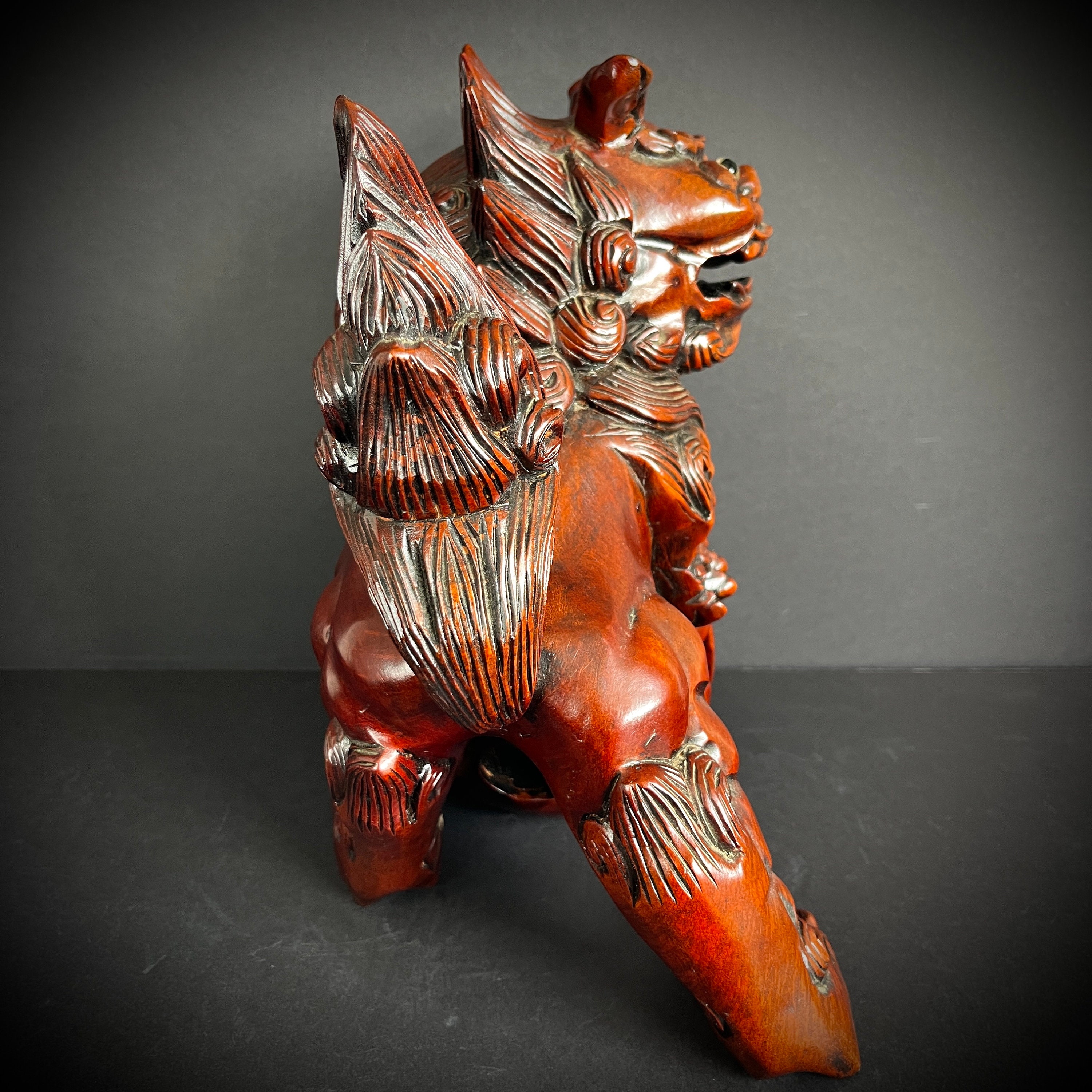 Large Pair of Wood Fu Lions Statues Guardian Foo Lions Foo Dogs Shishi ...