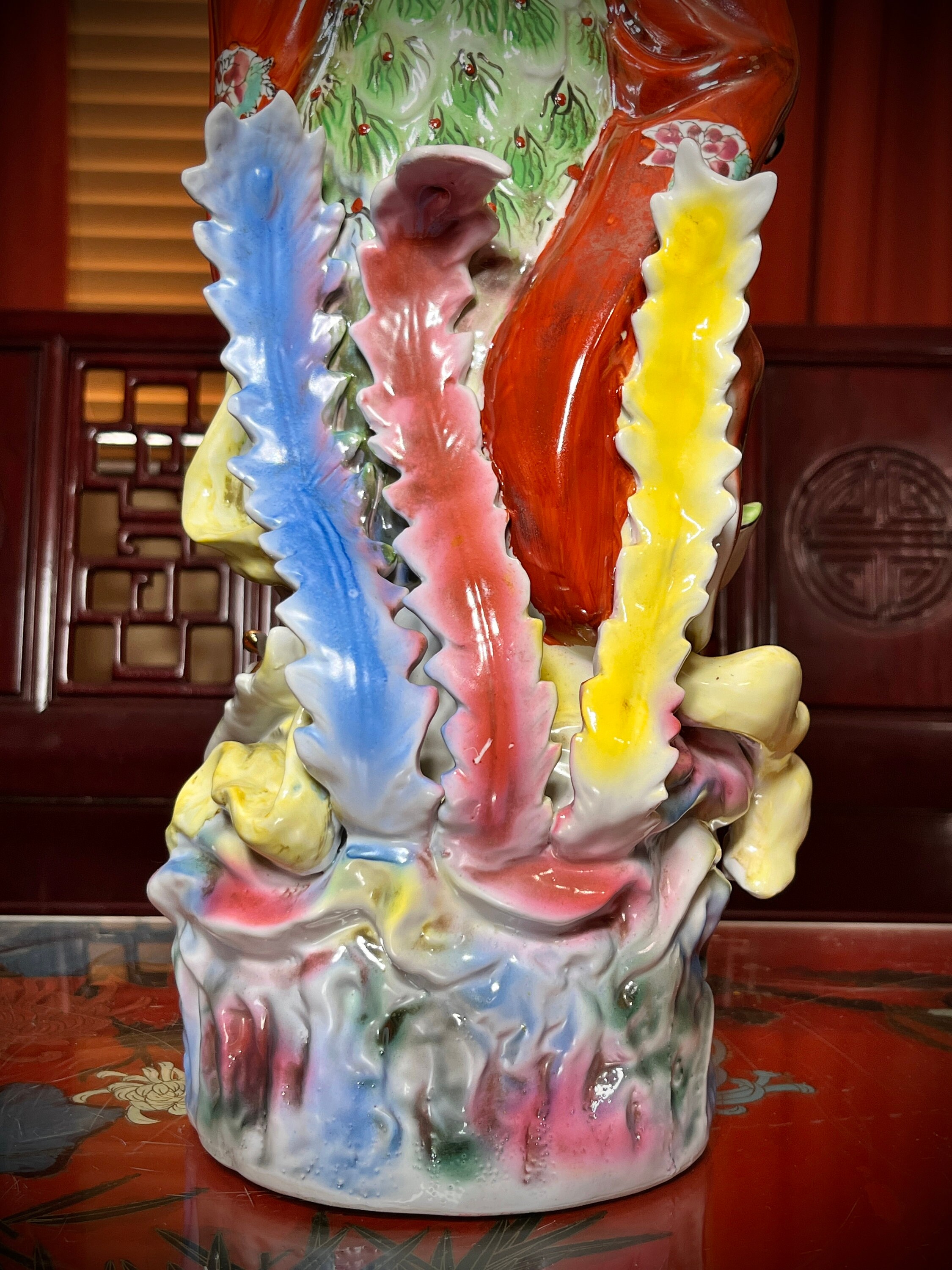 Large Chinese Goddess Magu Porcelain Statue 2 Children Deer Phoenix ...
