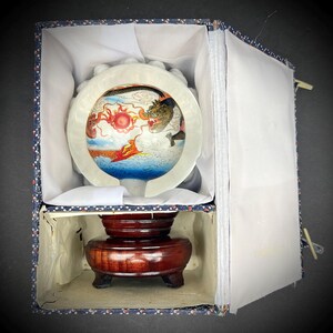 Chinese Double Dragon Glass Globe on Rotating Wood Stand Base Chasing ...