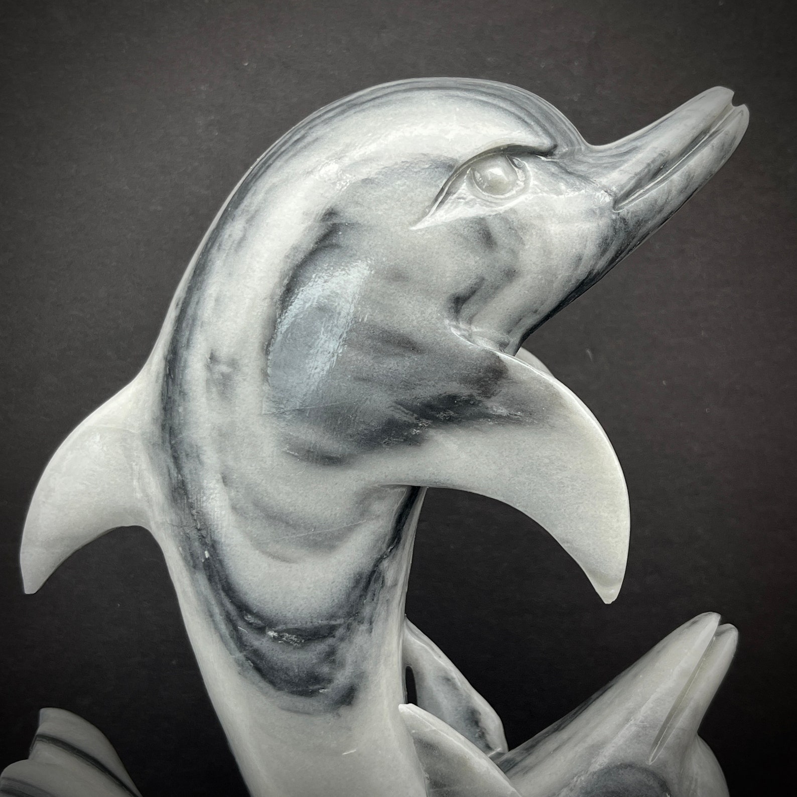 Pair of Gray Marble Stone Dolphins Figurines Statues Sculptures ...
