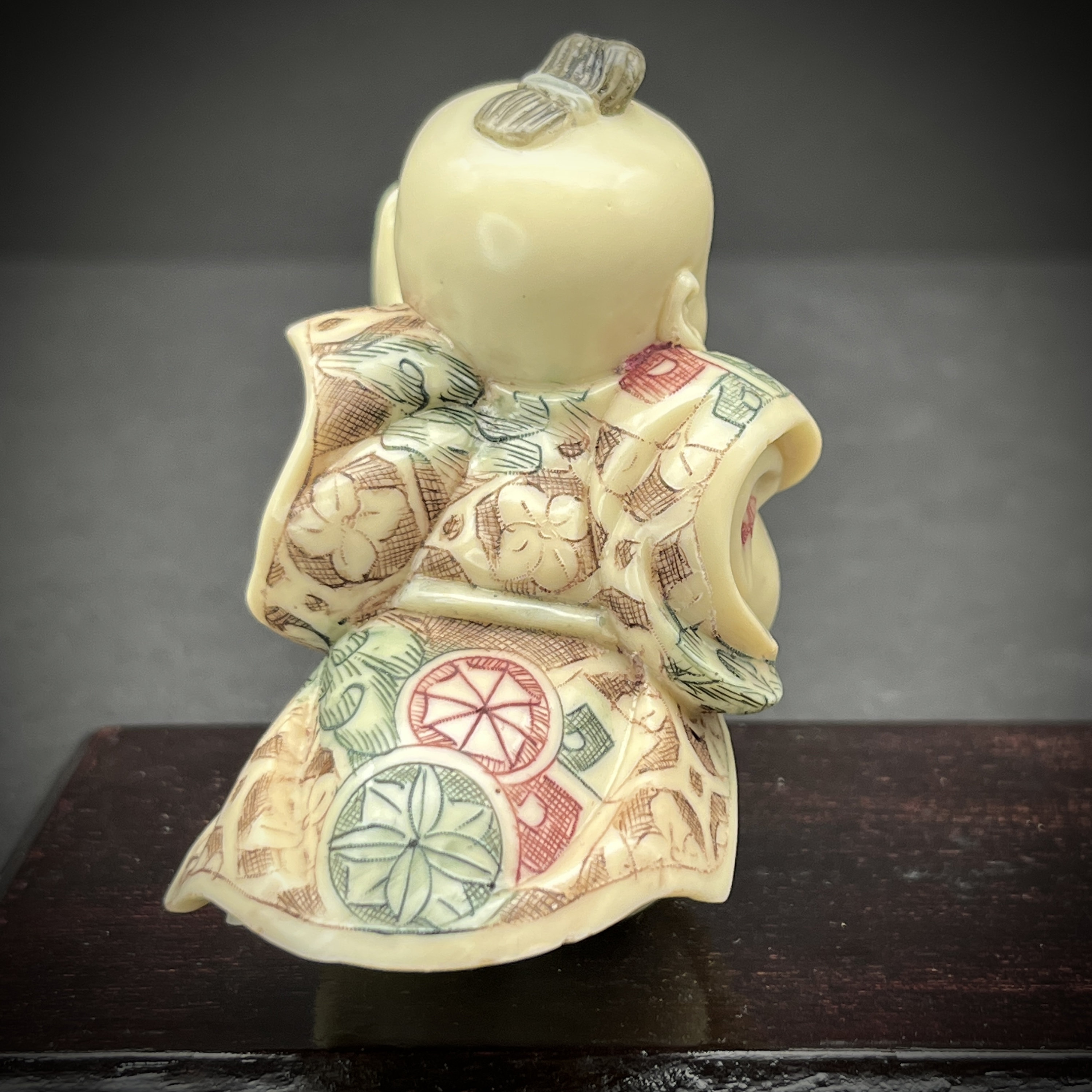 Chinese Japanese Baby Boys Figurines Wood Stand Set, High-quality Ivory ...