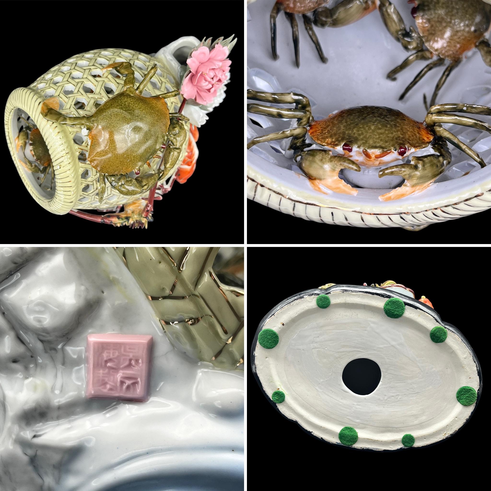 Porcelain Crab Lobster Basket Vase Sculpture, Koi Fish, Flowers, Ocean ...