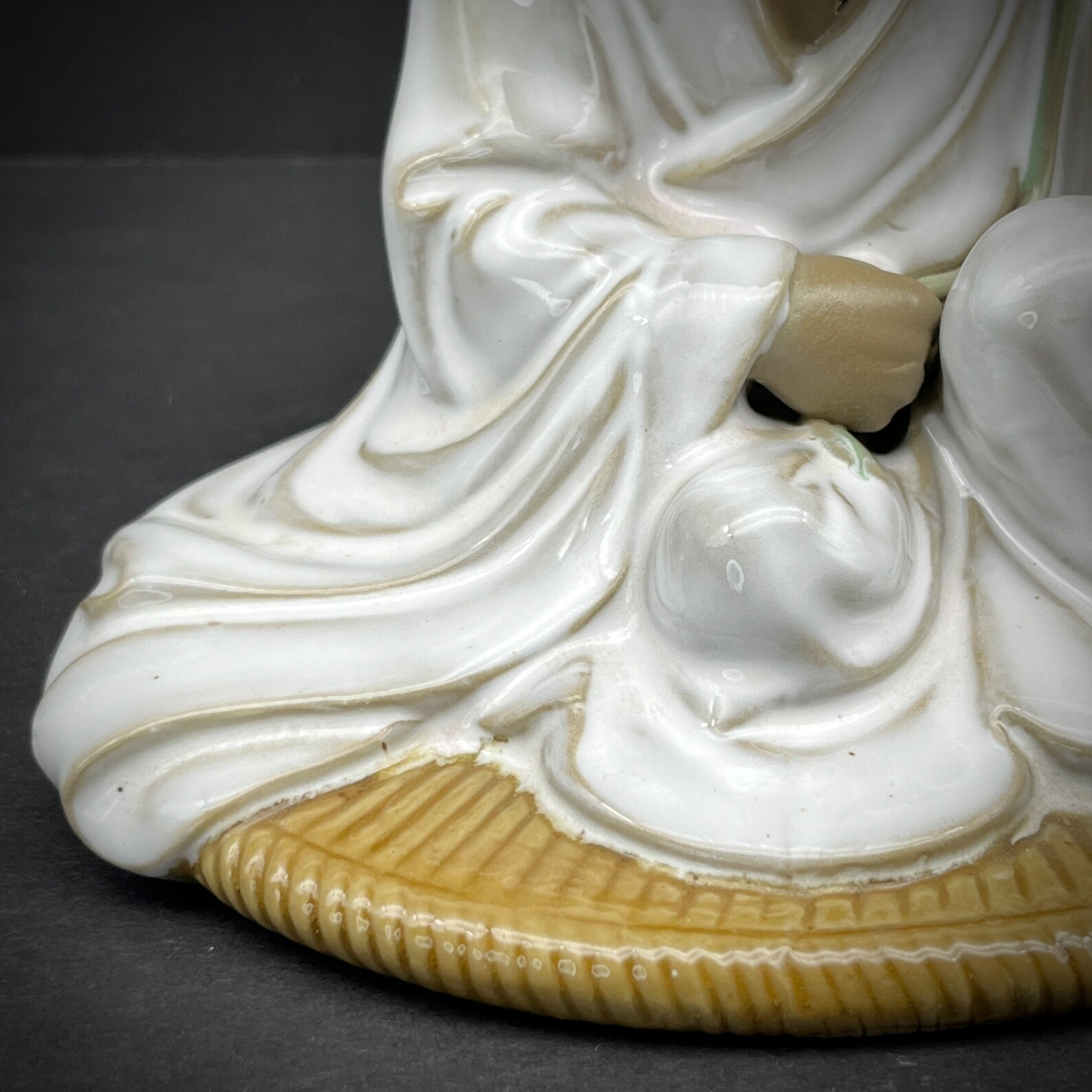 Shiwan Chinese Mudman Lotus Flower White Robe Porcelain Figurine Zhou ...