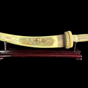 Chinese Ceremonial Dragon Sword Dagger With Scabbard Wood Stand, Ivory ...