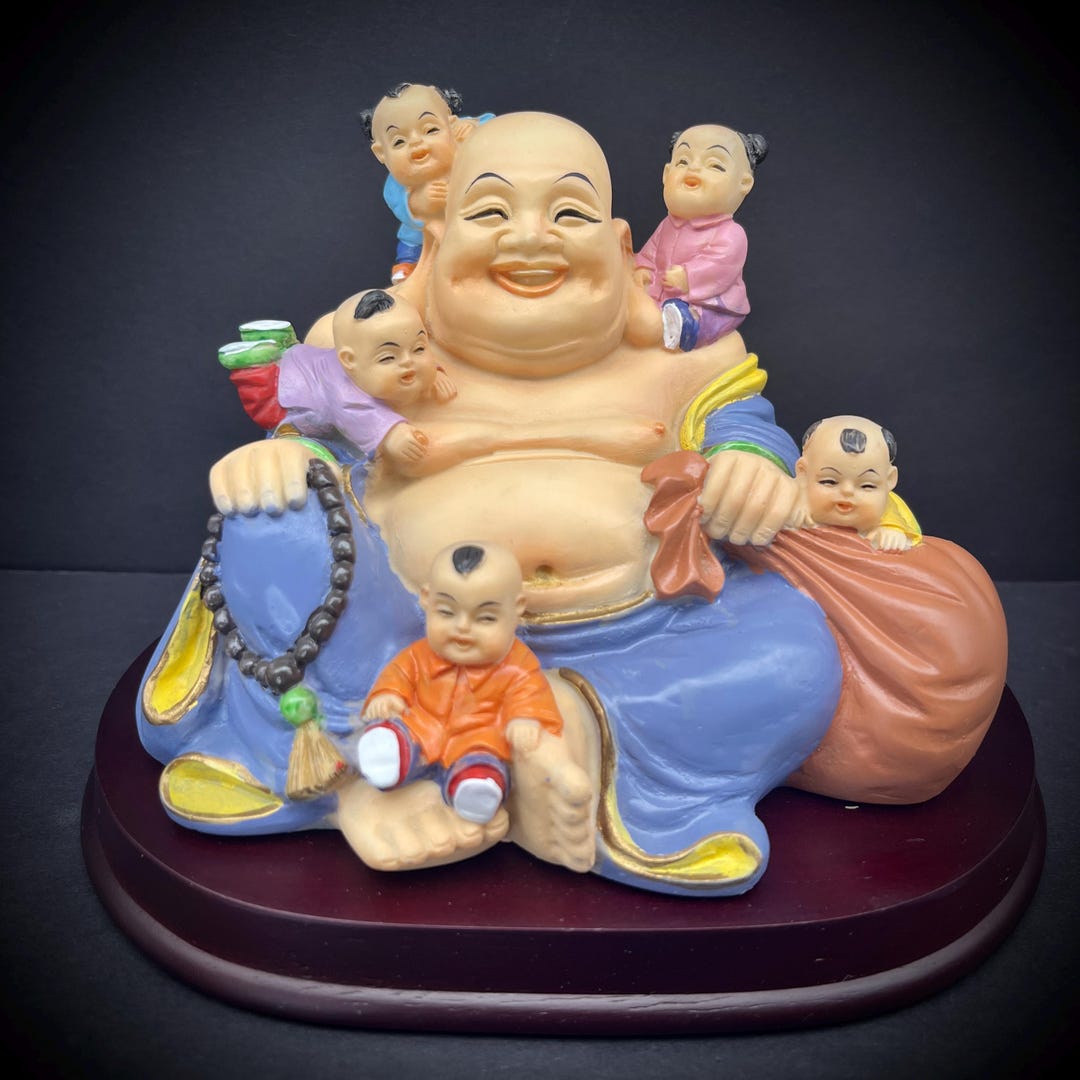 Chinese Happy Lucky Buddha 5 Children Laughing Budai Figurine Statue on ...