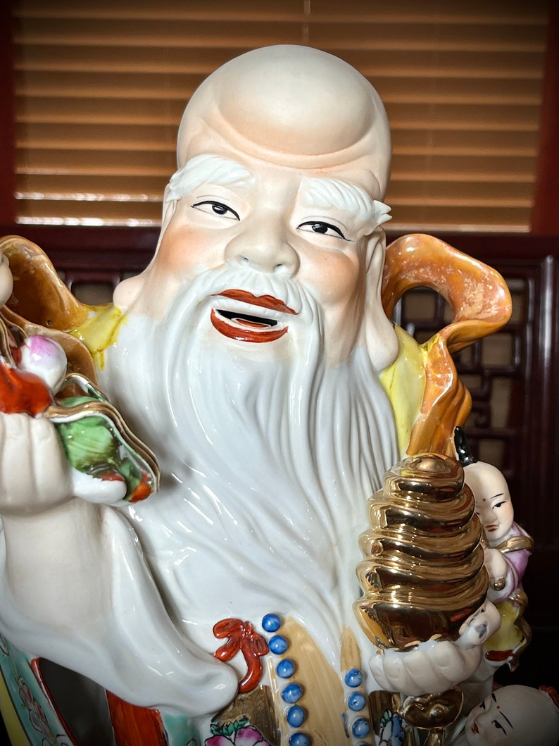 Large Chinese God Shou Xing Porcelain Statue 5 Children Longevity ...