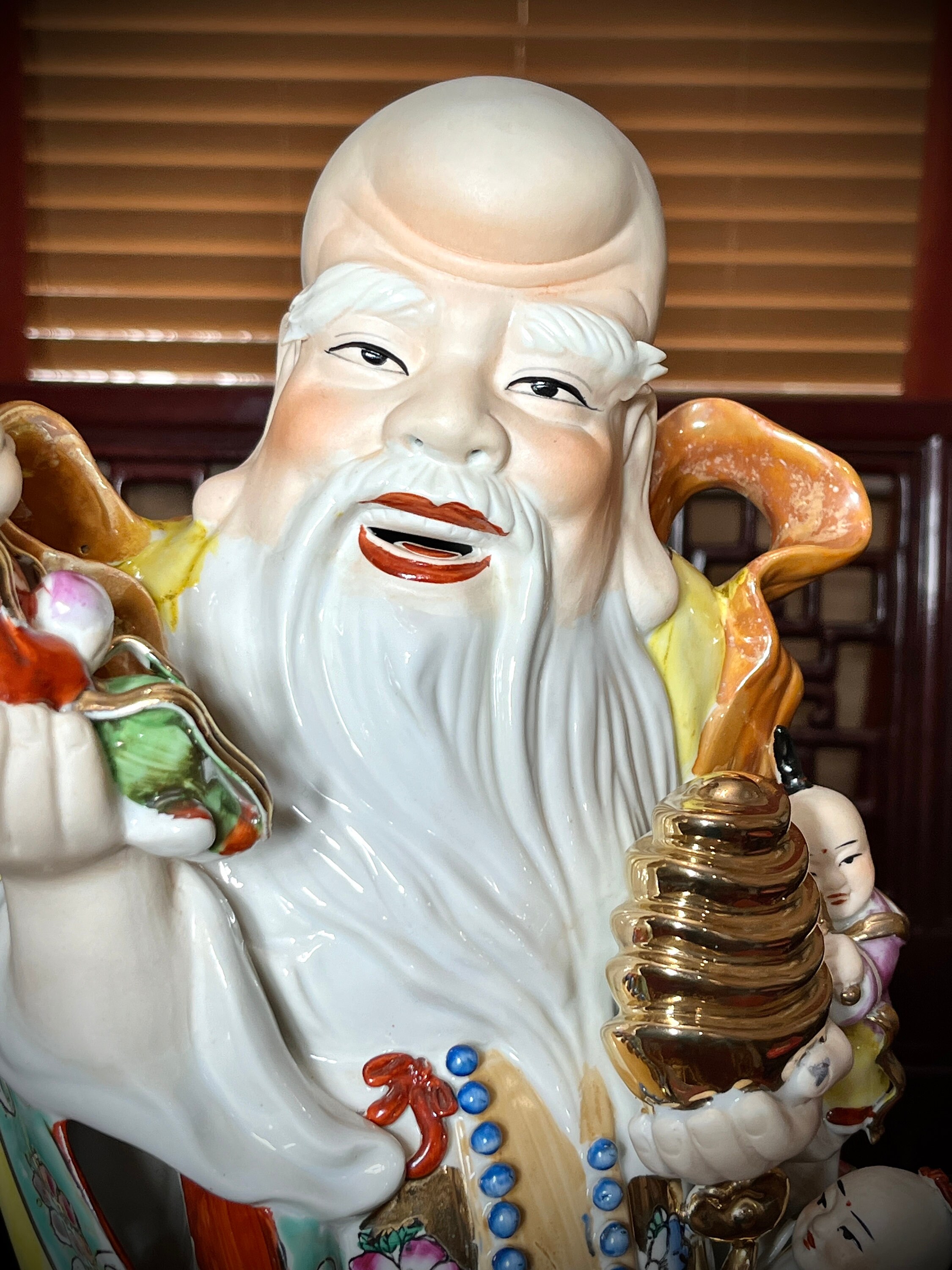 Large Chinese God Shou Xing Porcelain Statue – 5 Children, Longevity ...