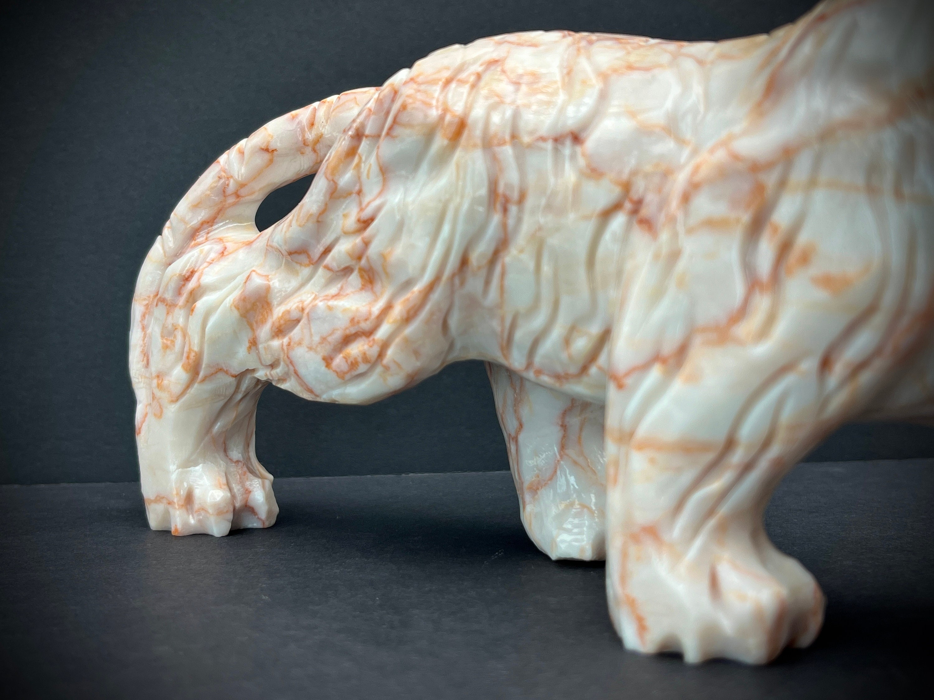 Pair of Red Marble Stone Tigers Figurines Statues Sculptures Orange ...
