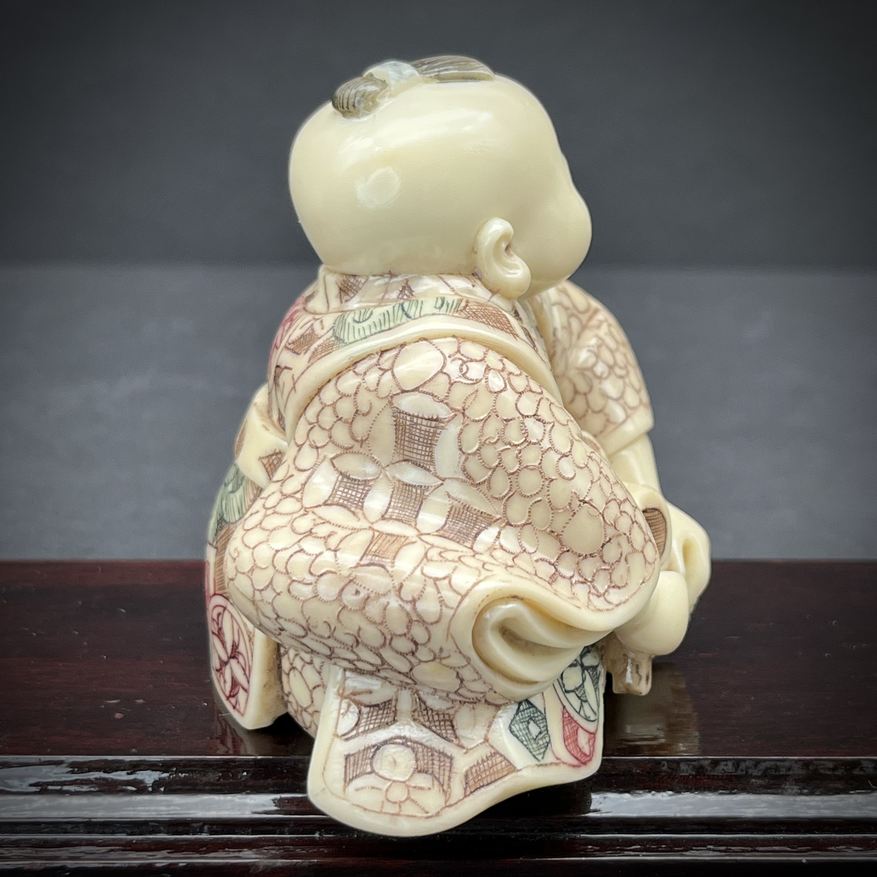 Chinese Japanese Baby Boy Child Figurine Swing Bar Wood Stand Set, High ...