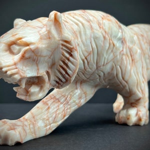 Pair of Red Marble Stone Tigers Figurines Orange Wild Cats Statues ...